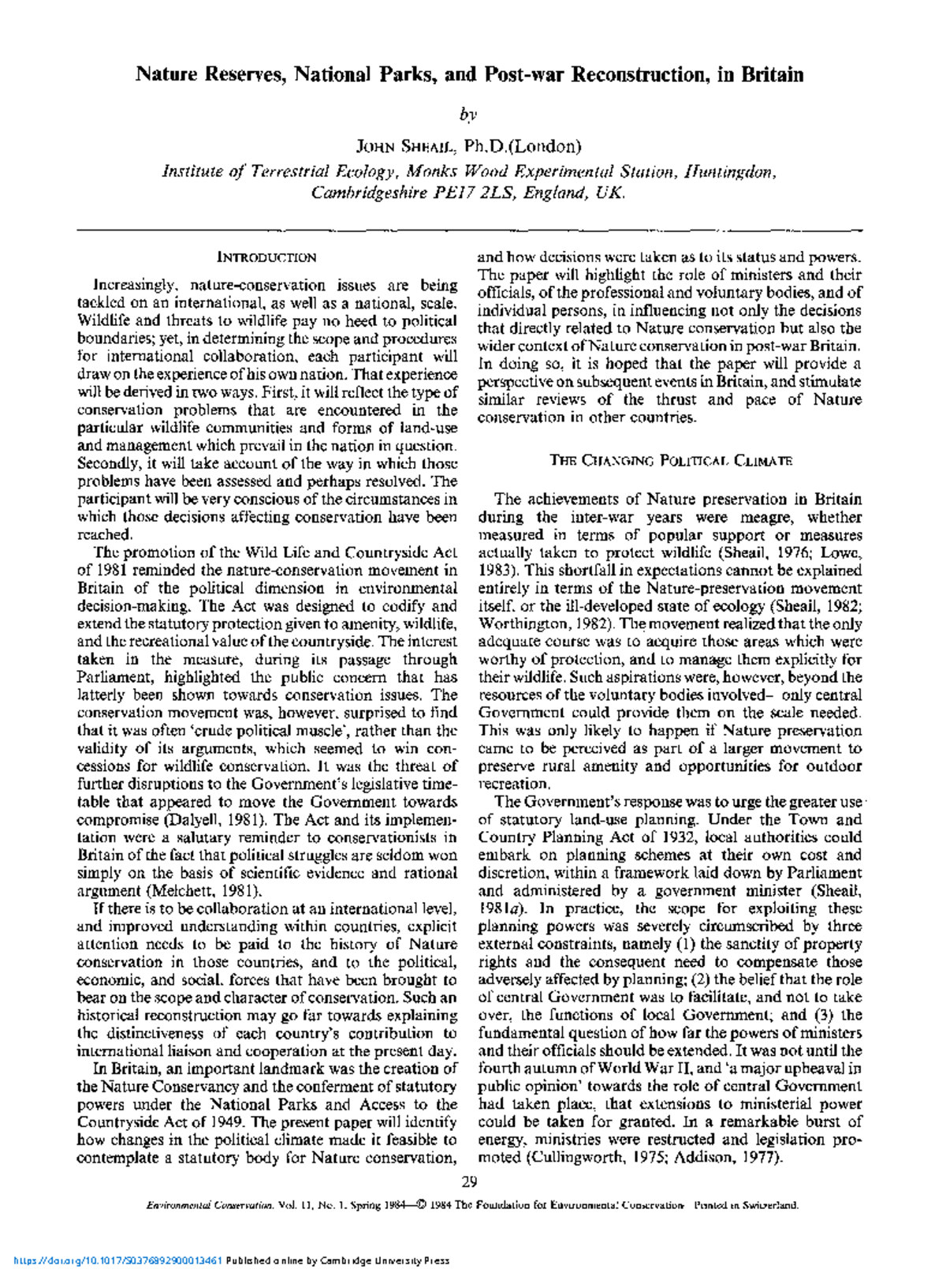 Nature reserves national parks and post war reconstruction in britain ...