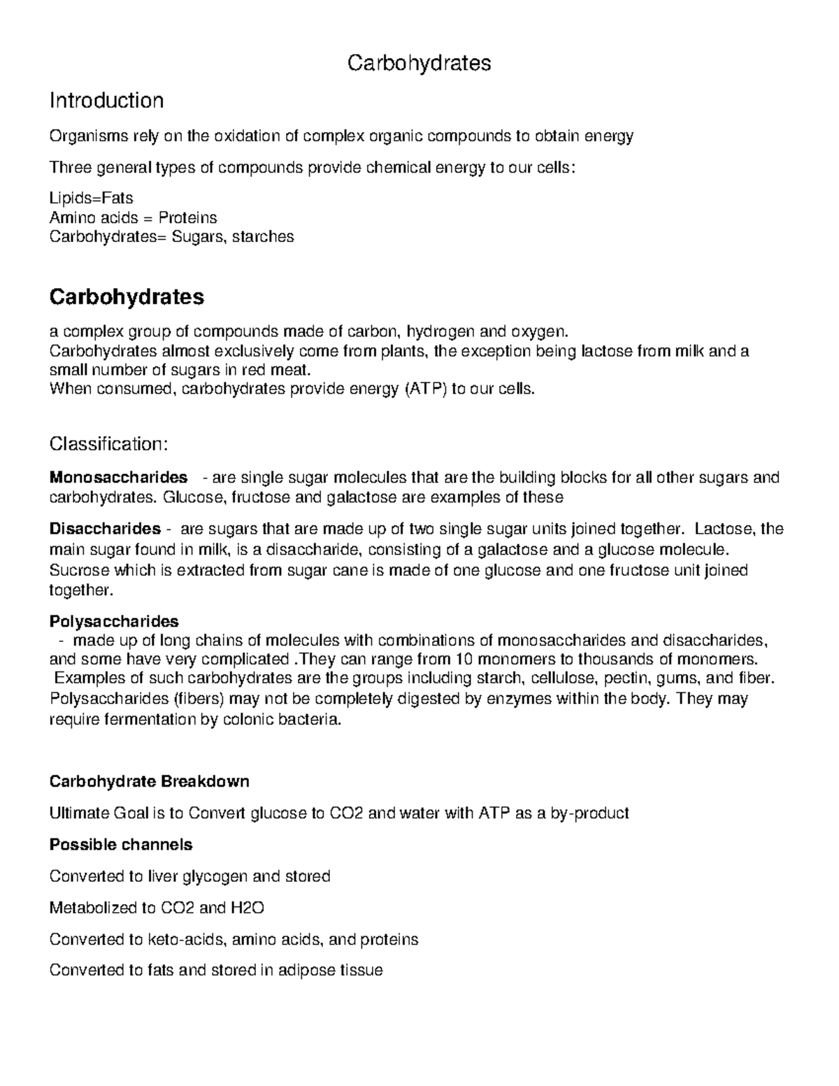 Module 8 Carbohydrates - Carbohydrates Introduction Organisms rely on ...