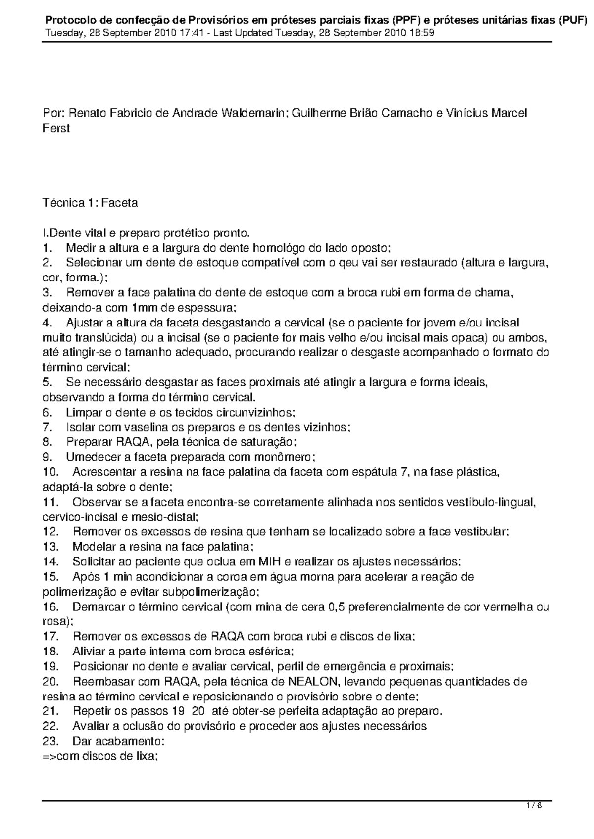 Protocolo de confecção de Provisórios em próteses parciais fixas (PPF ...