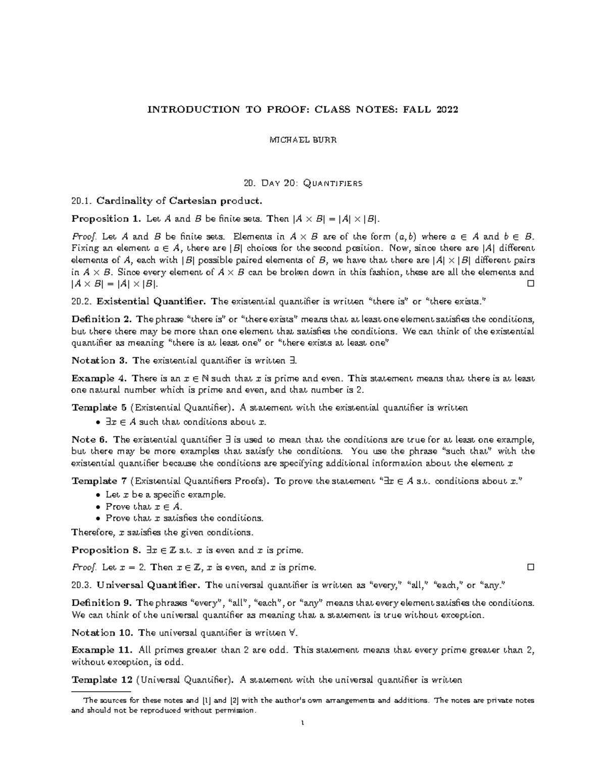 Class Notes Day 20 - INTRODUCTION TO PROOF: CLASS NOTES: FALL 2022 ...