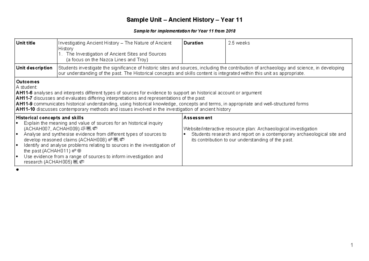 Ancient history stage 6 year 11 sample unit the investigation of ...