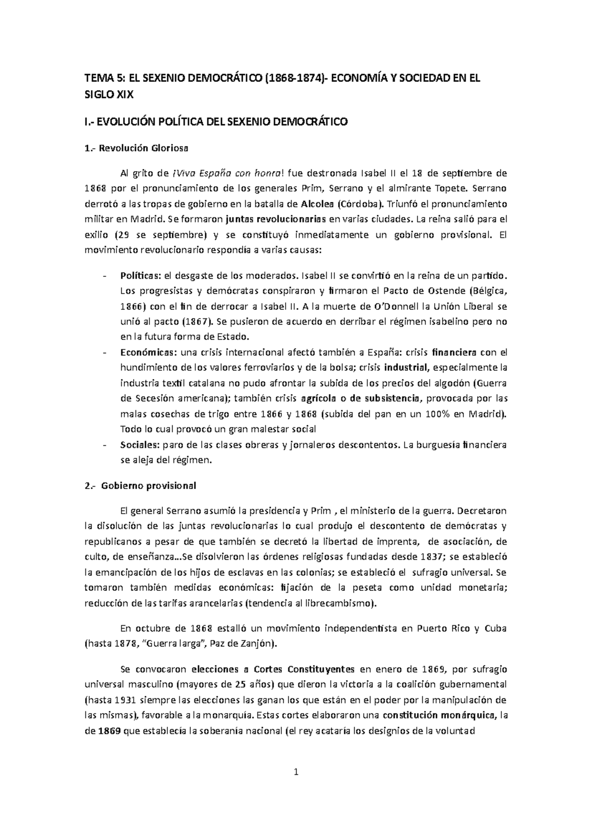 Tema 5 Sexenio Democrático - TEMA 5: EL SEXENIO DEMOCRÁTICO (1868-1874)- ECONOMÍA Y SOCIEDAD EN ...