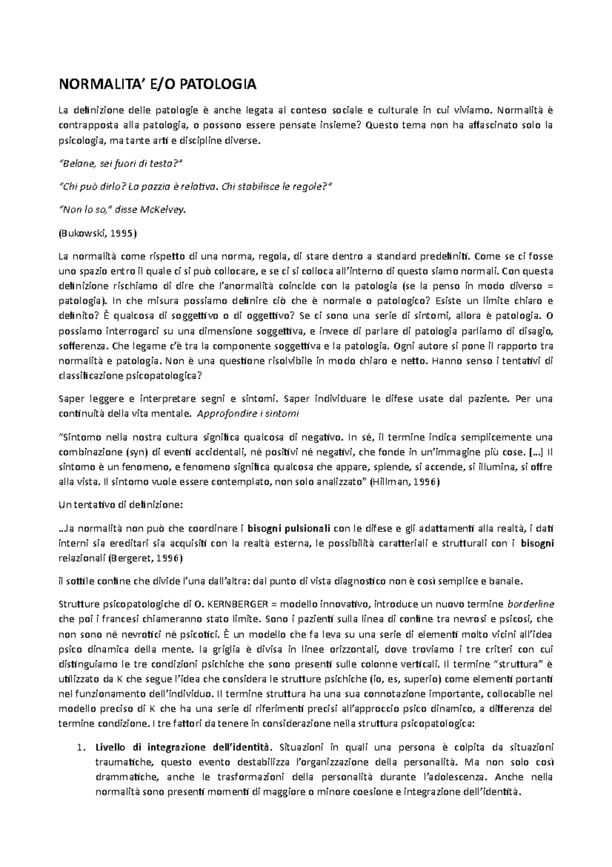 Normalita E Patologia - appunti lezioni integrati con libri di testo ...