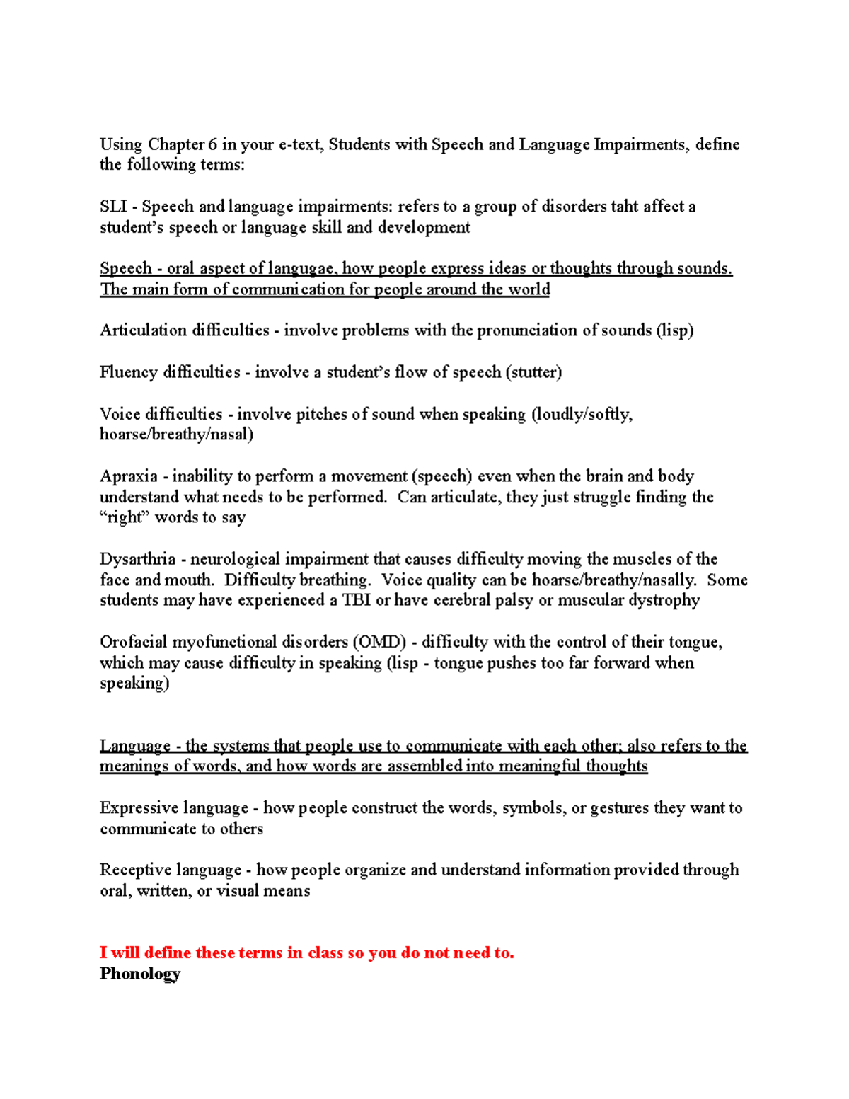 Speech and Language - Exceptional Child with Cherup - Using Chapter 6 ...