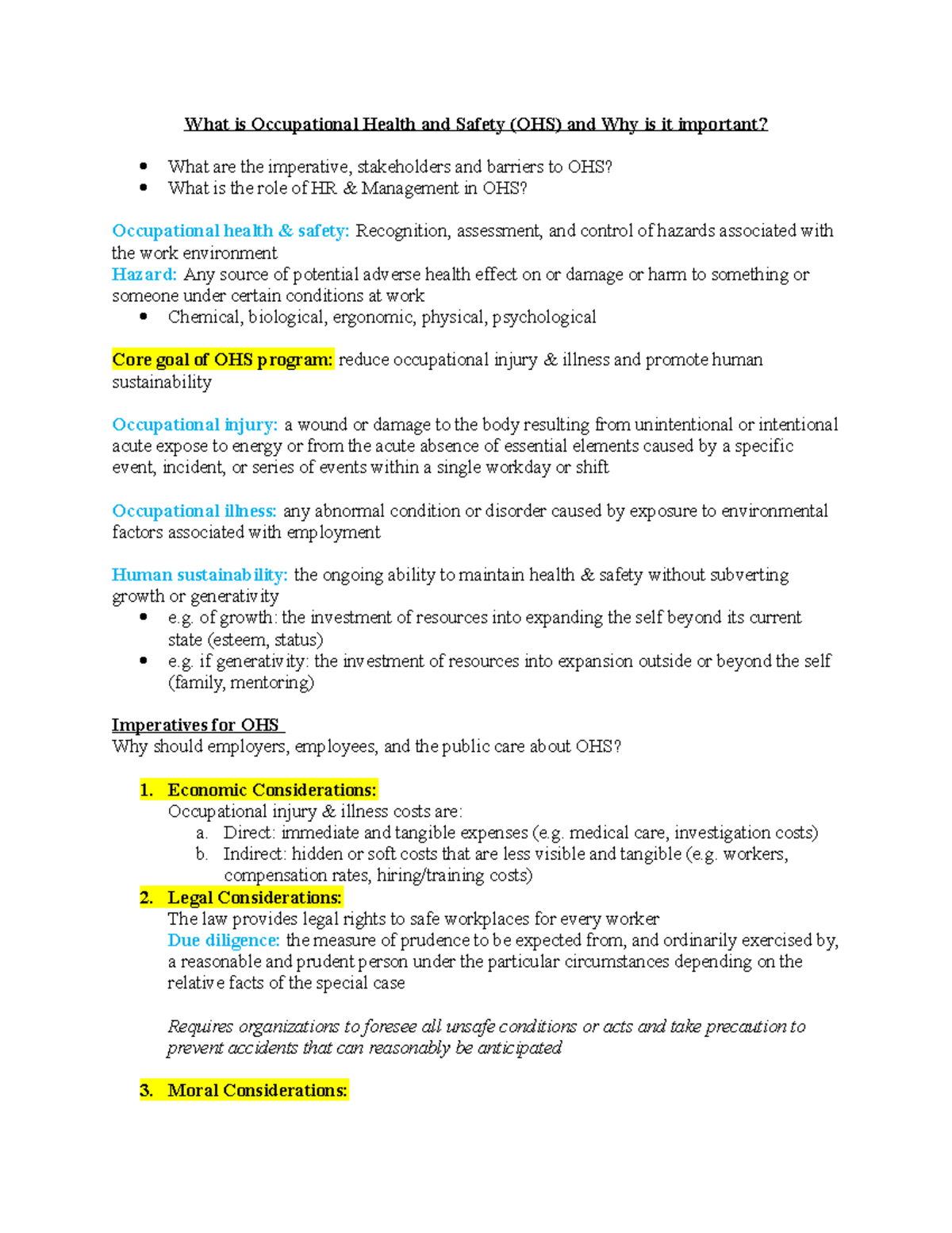 Chapter 1 notes - What is Occupational Health and Safety (OHS) and Why ...