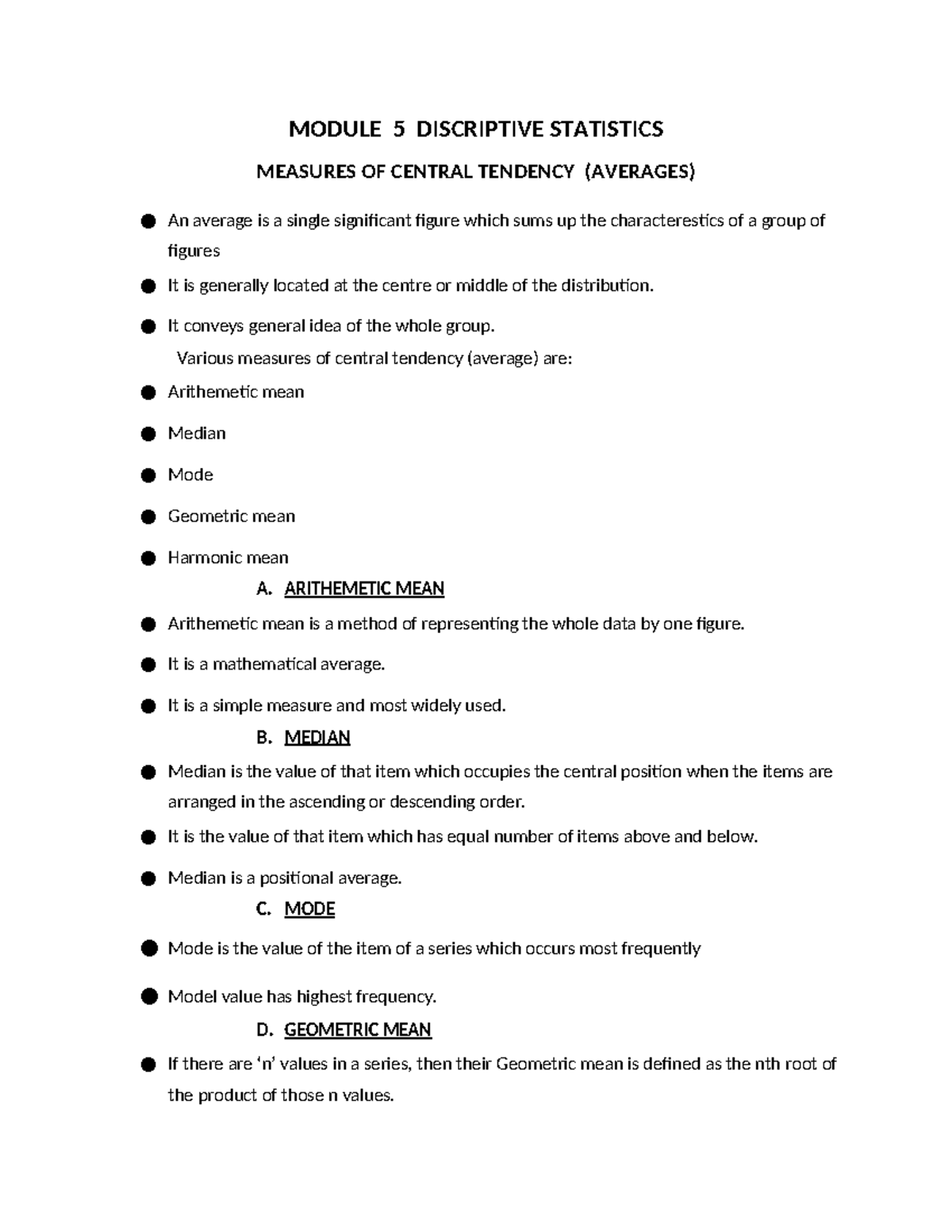 Module 5 Discriptive Statistics - MODULE 5 DISCRIPTIVE STATISTICS ...
