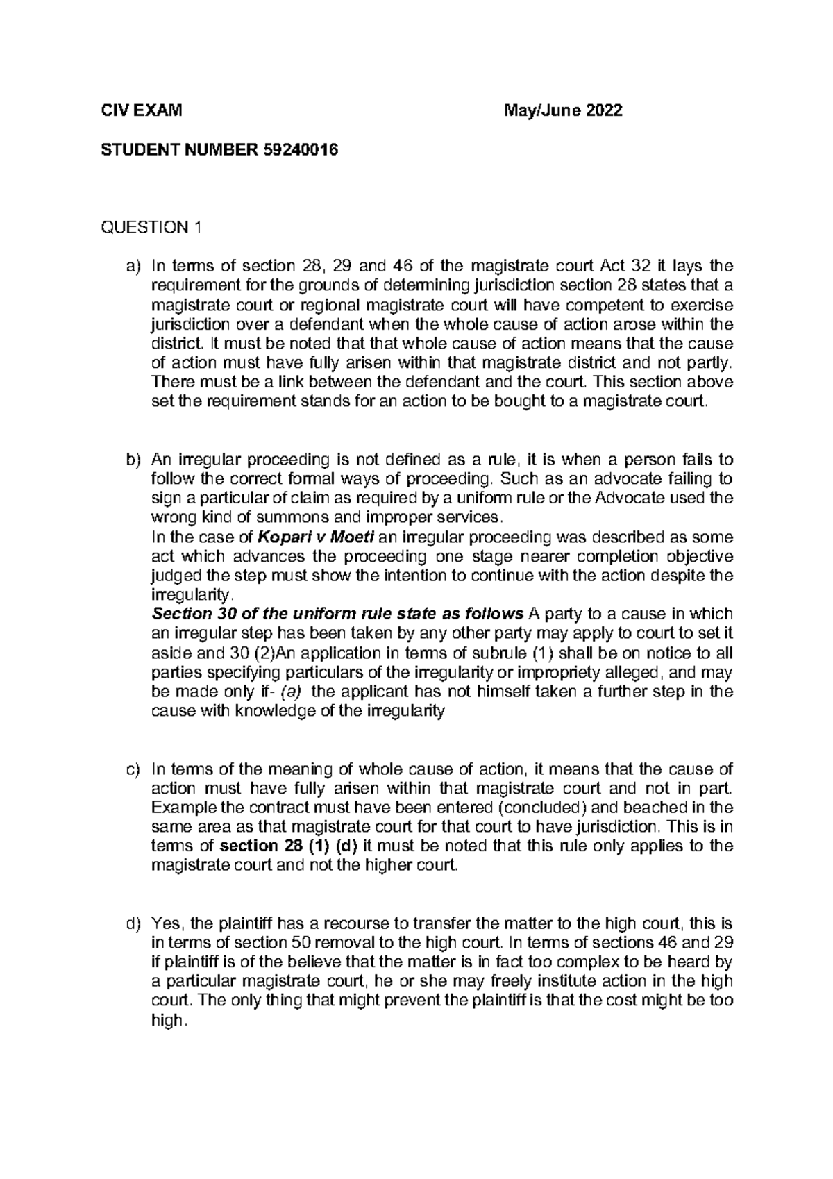 CIV Exammay civ - Answers to previous civ exam questions - CIV EXAM May ...