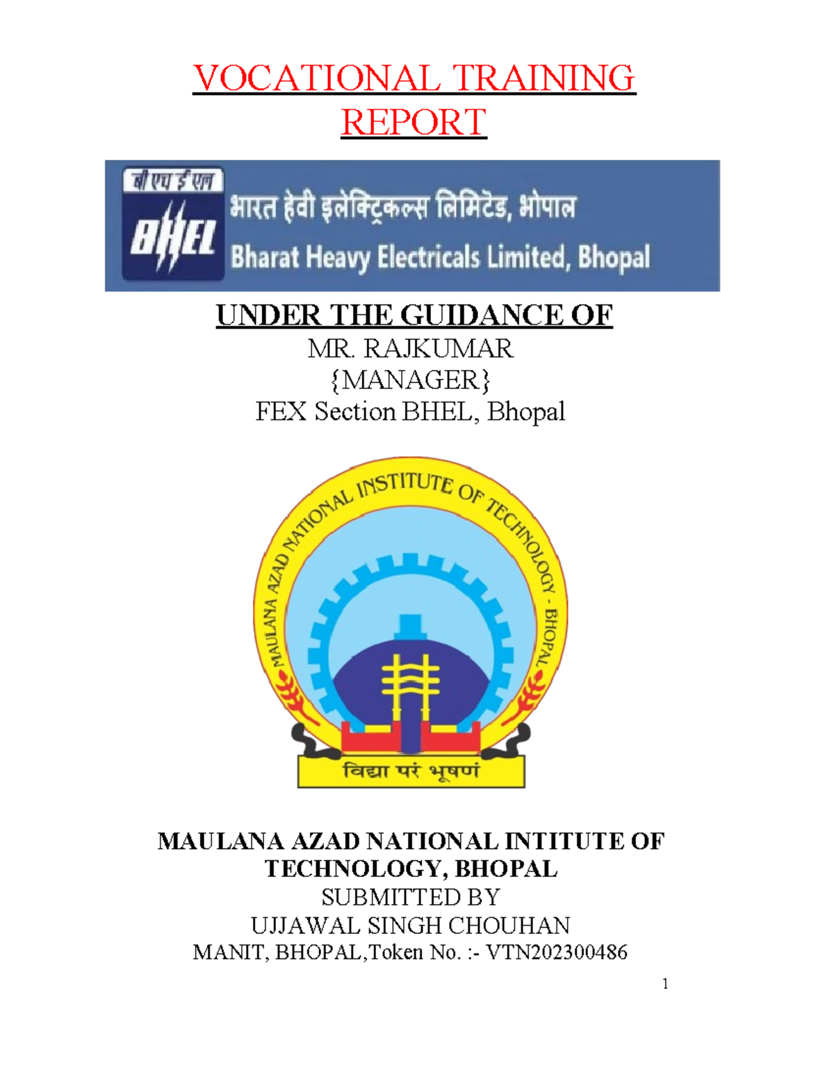 VT Training report-1 - adsfhzuksghfezhcx - VOCATIONAL TRAINING REPORT UNDER THE GUIDANCE OF MR ...
