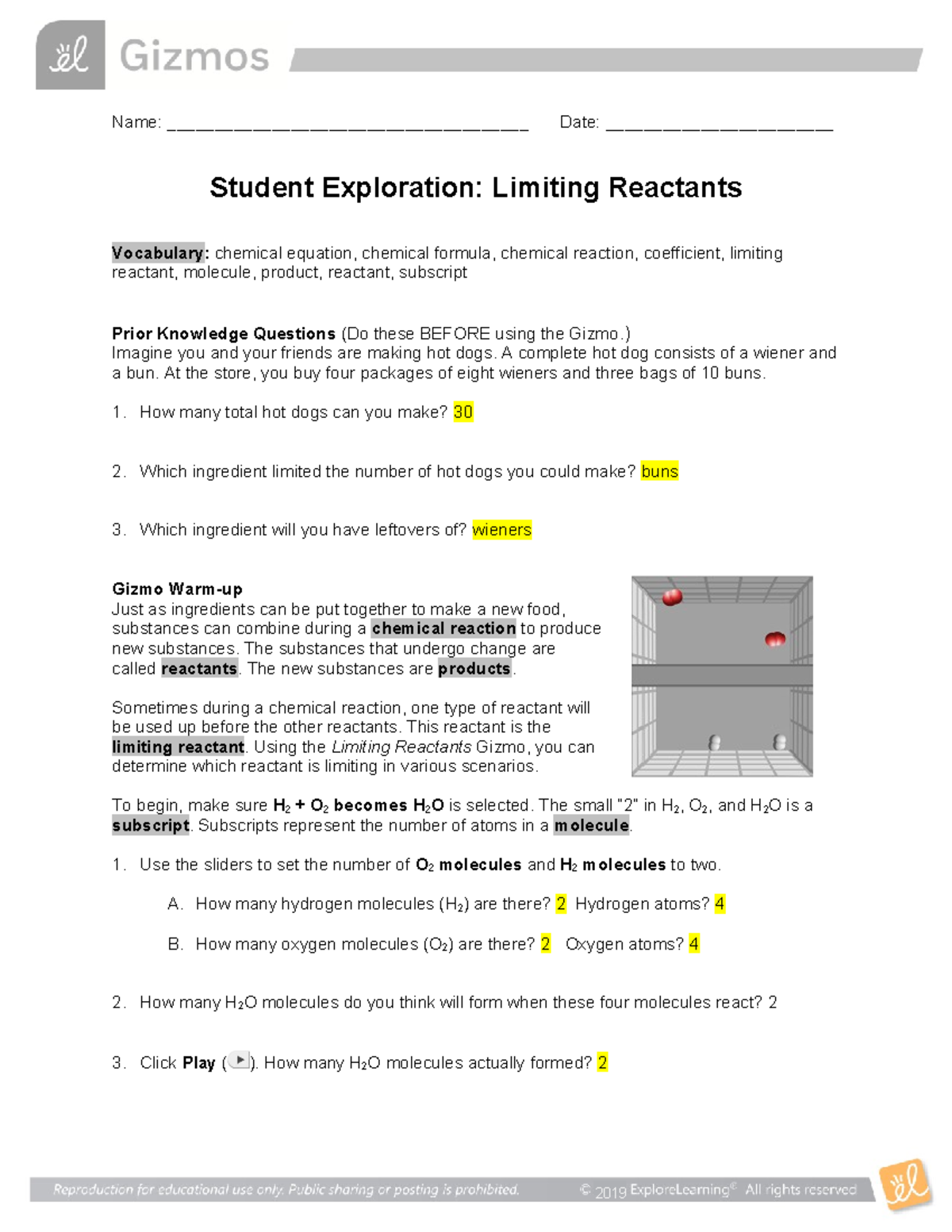 Gizmo Limiting Reactants-1 (2) - Name: ______________________________________ Date: - Studocu