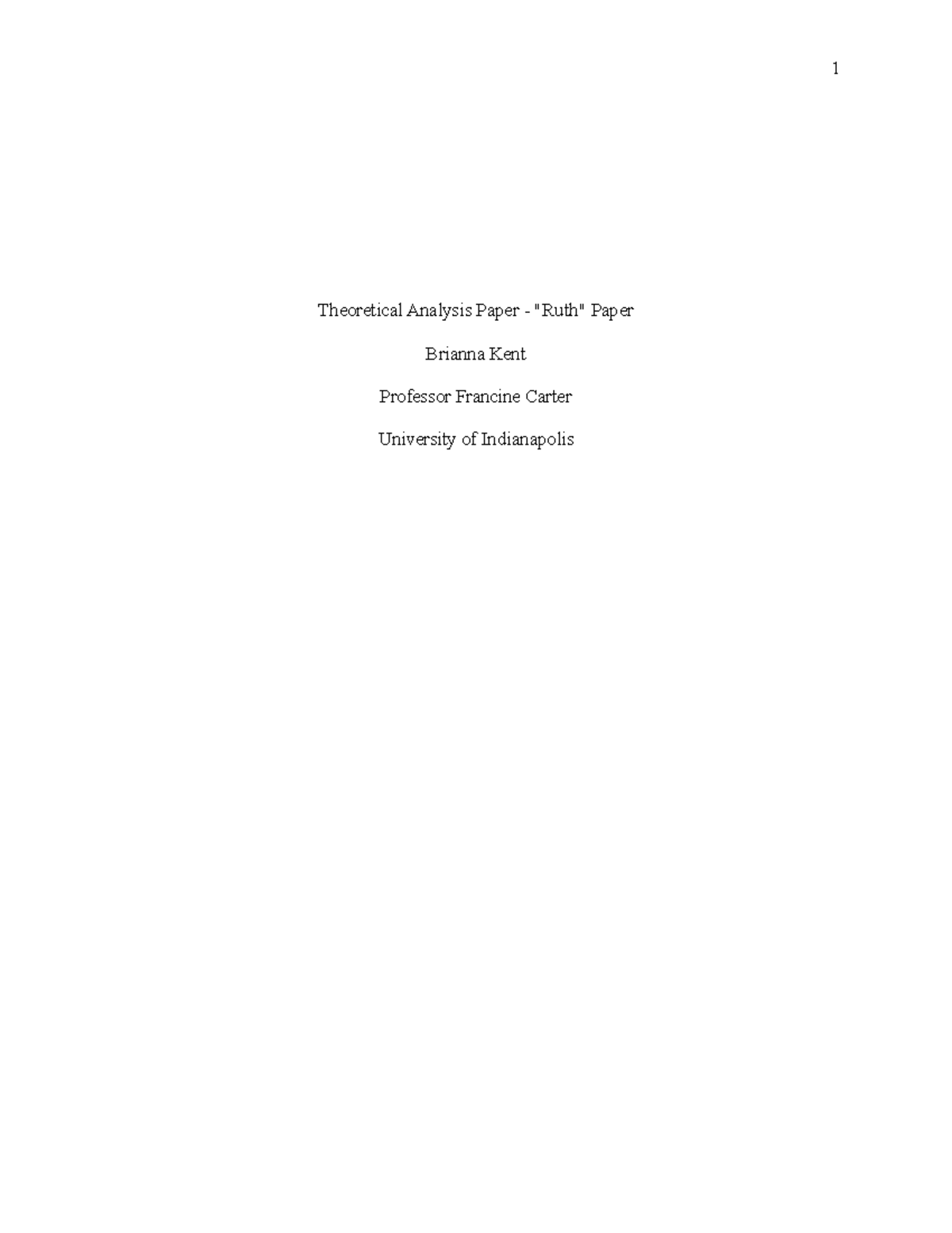 Theoretical Analysis Paper - Ruth - Theoretical Analysis Paper - "Ruth ...