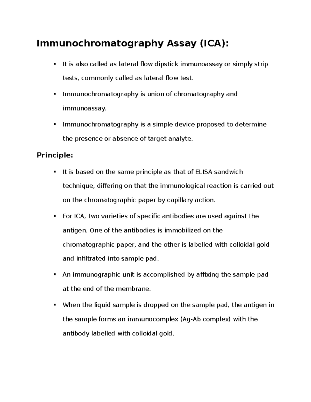 Biology Science 242 - Immunochromatography Assay (ICA): It is also ...