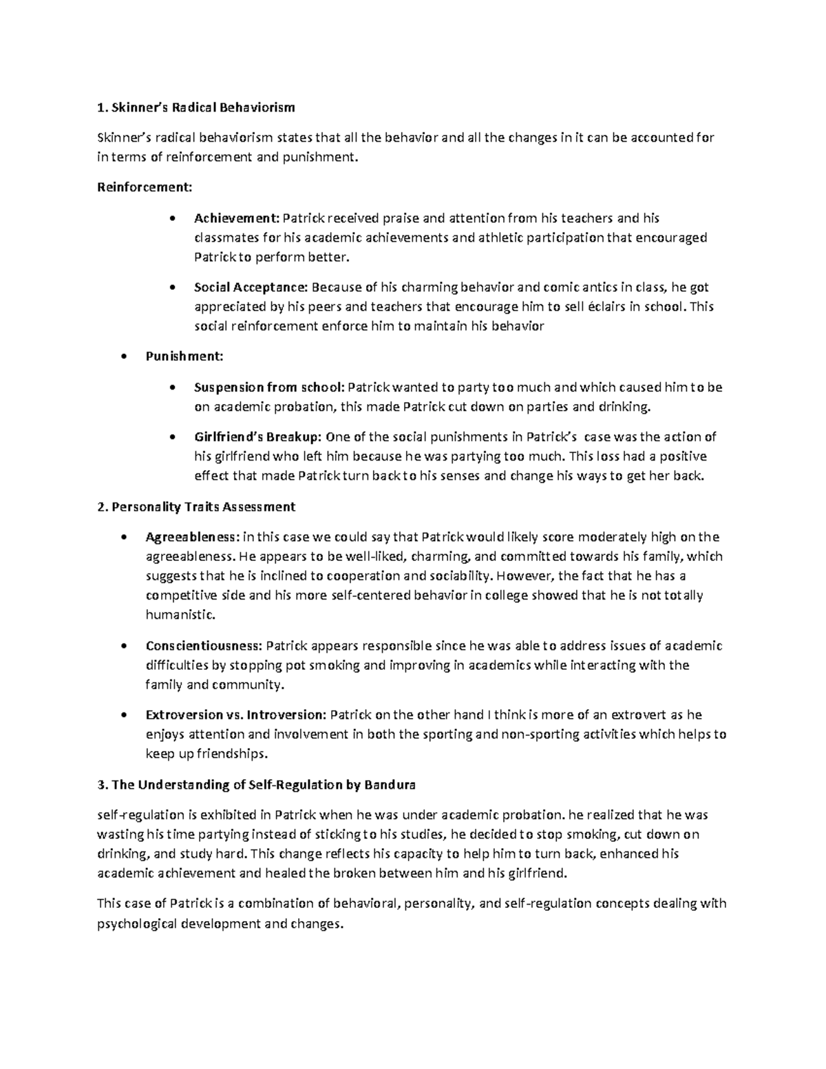 Patrick case answer - Skinner’s Radical Behaviorism Skinner’s radical ...