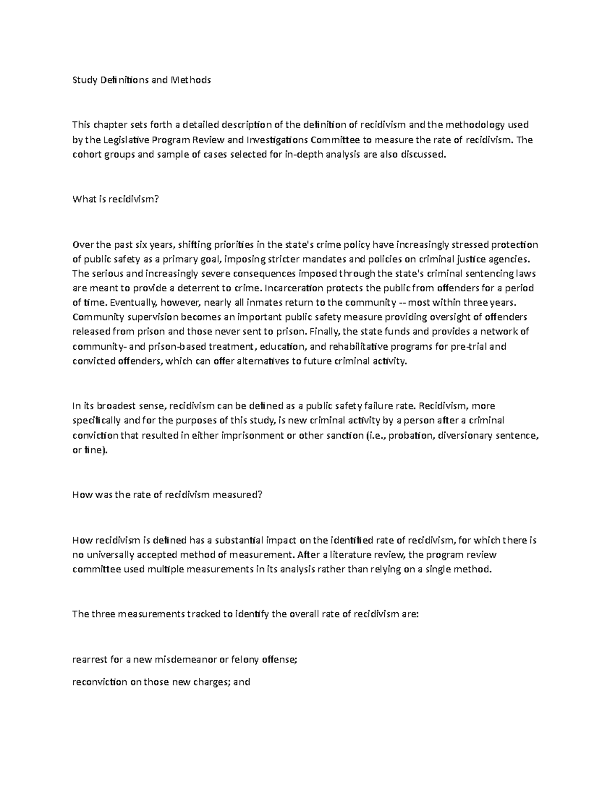 Recidivism notes - Study Definitions and Methods This chapter sets ...