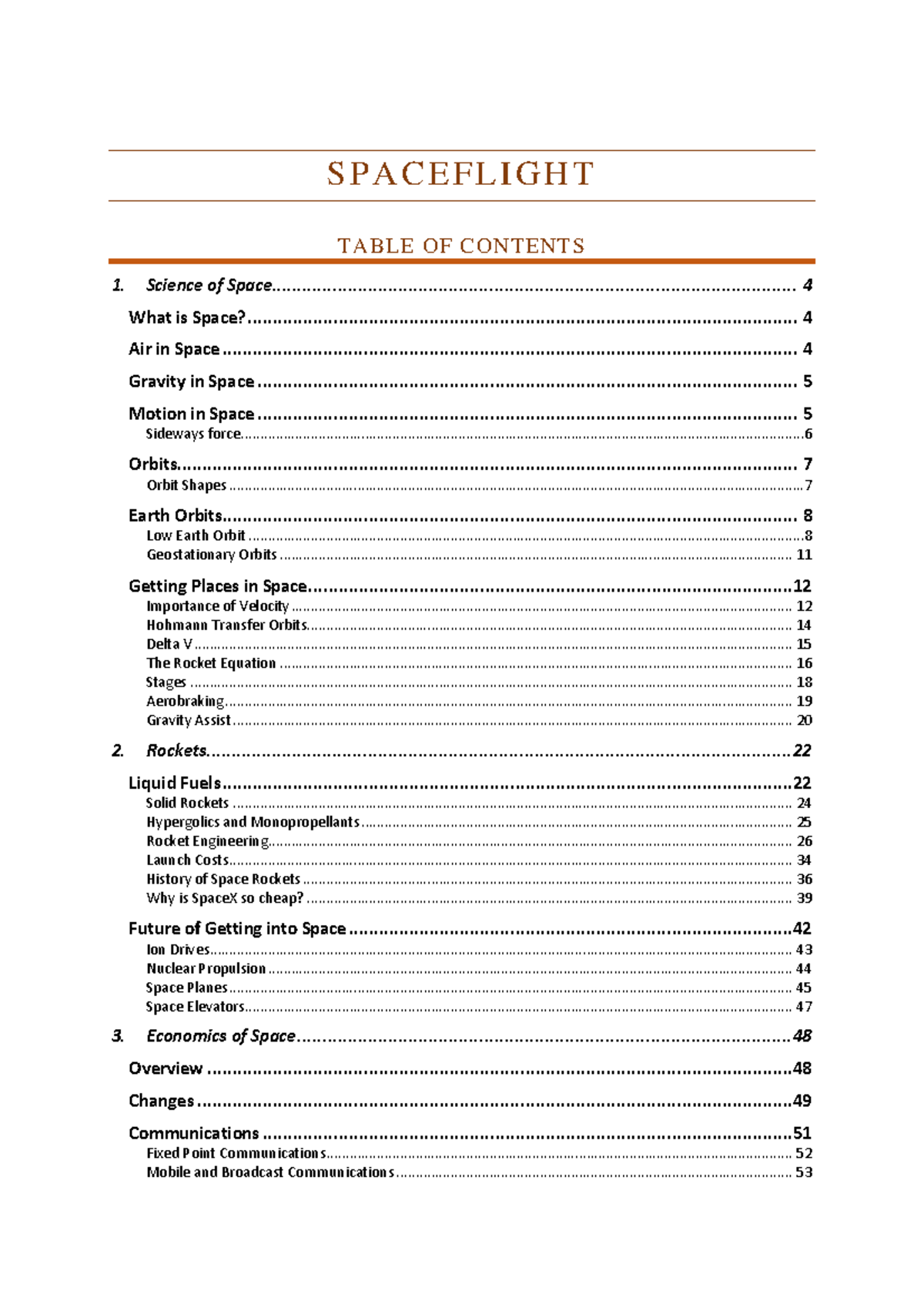 Space Combined Notes - S P A C E F L IG H T Science of Space TABLE OF ...
