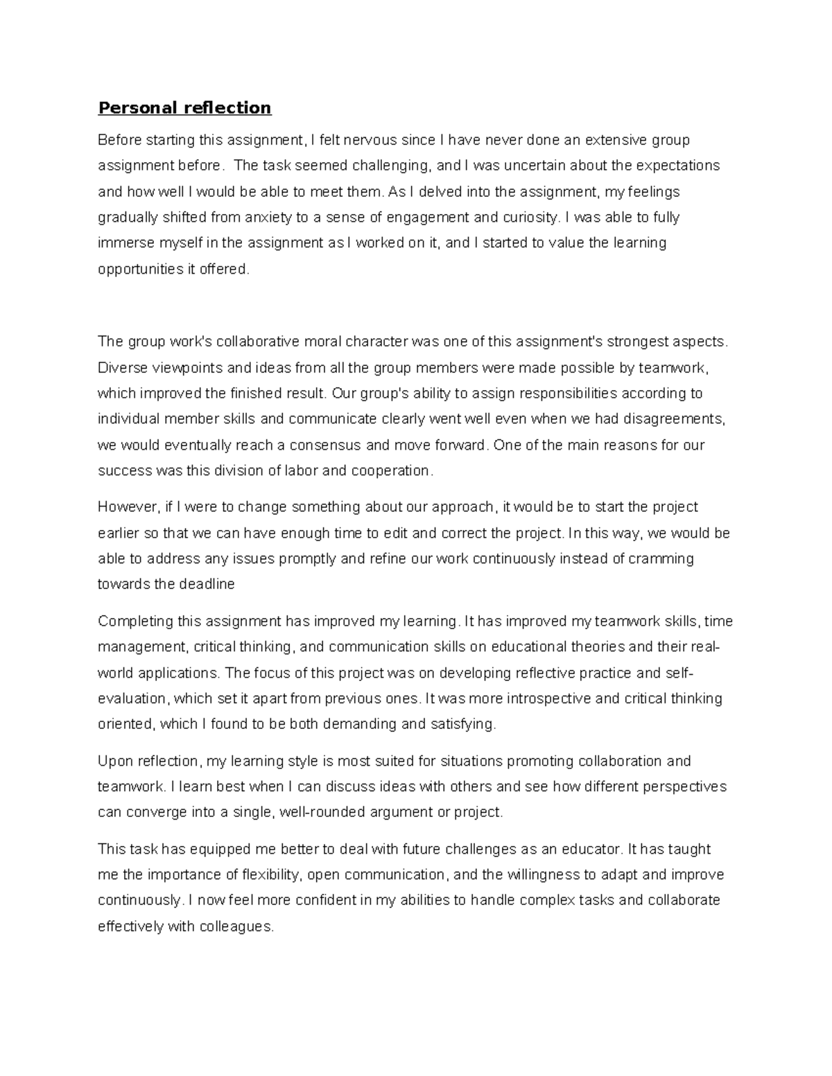 Document 30 - reflection - Personal reflection Before starting this ...