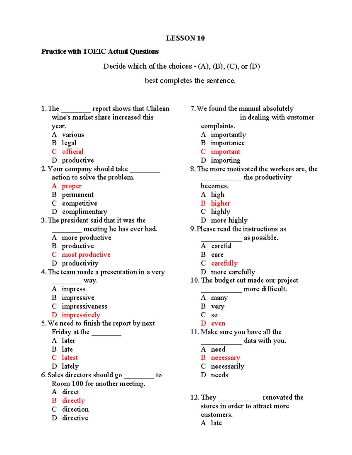 Lesson 10 - LESSON 10 Practice with TOEIC Actual Questions Decide which of the choices - (A), (B ...