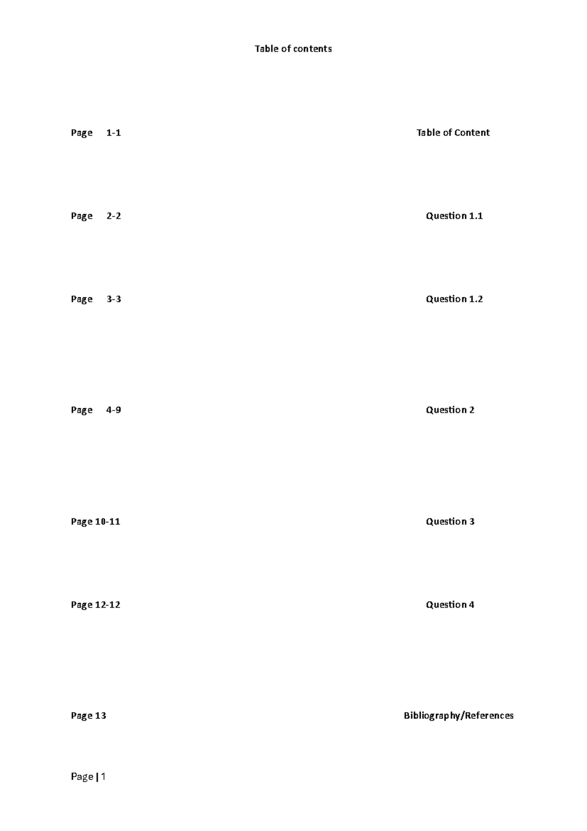 Assignment 3 - management - Table of contents Page 1 - 1 Table of ...