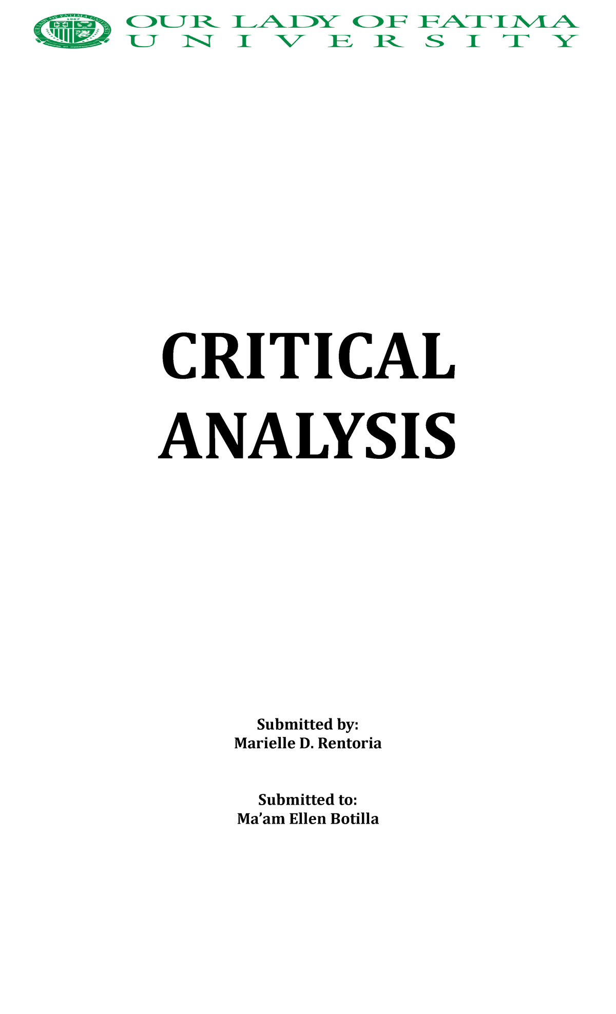 TLWD-Assignment - CRITICAL ANALYSIS Submitted by: Marielle D. Rentoria ...