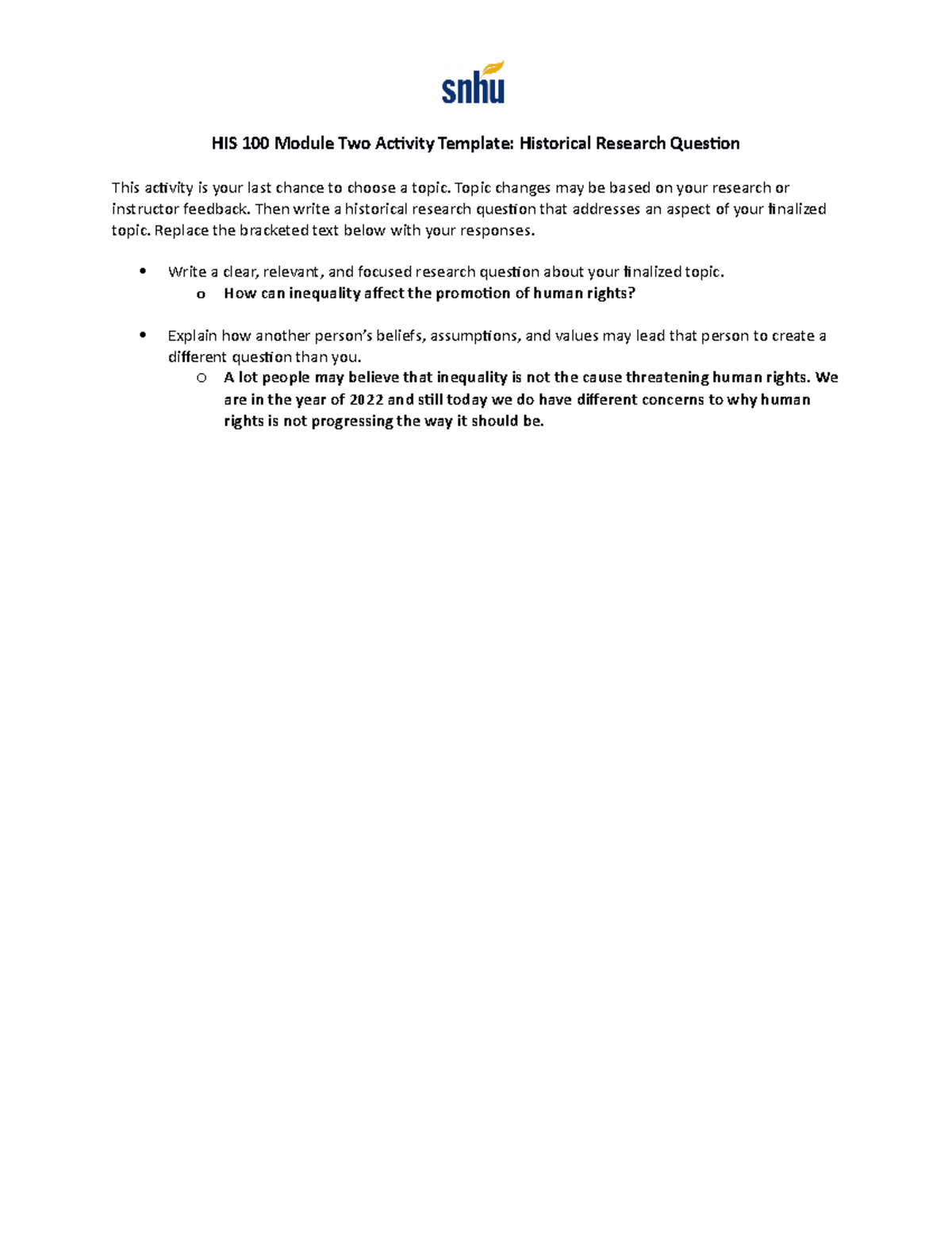 Module Two Research Question - HIS 100 Module Two Activity Template ...