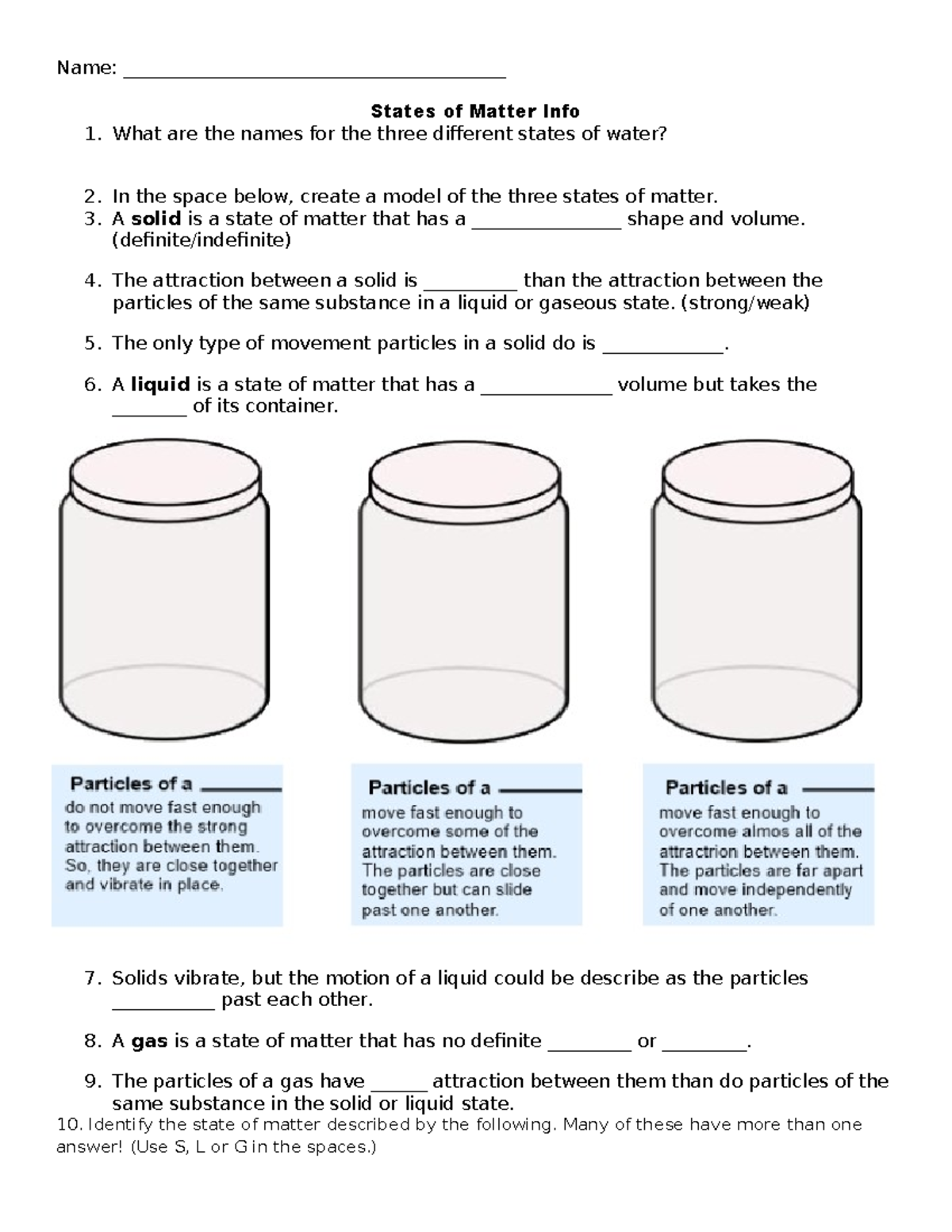 States of matter info handout - Name ...
