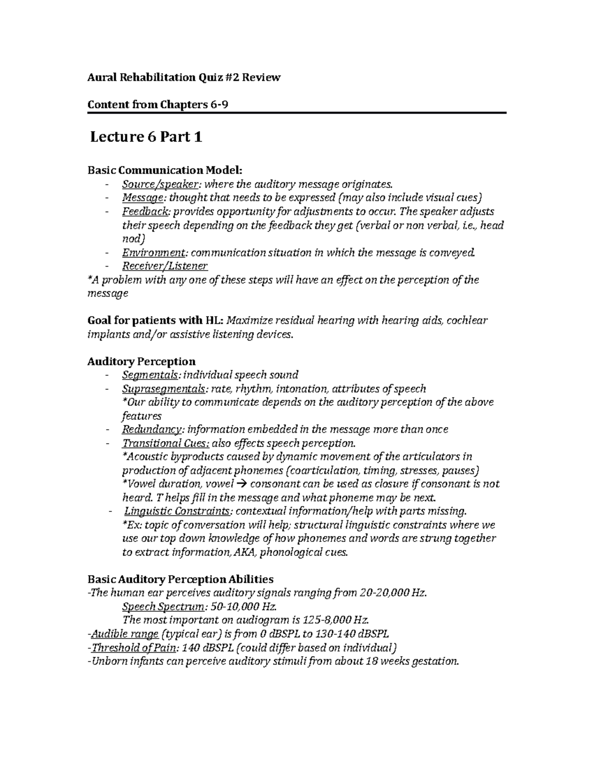 Aural Rehab Test Review - Aural Rehabilitation Quiz #2 Review Content ...