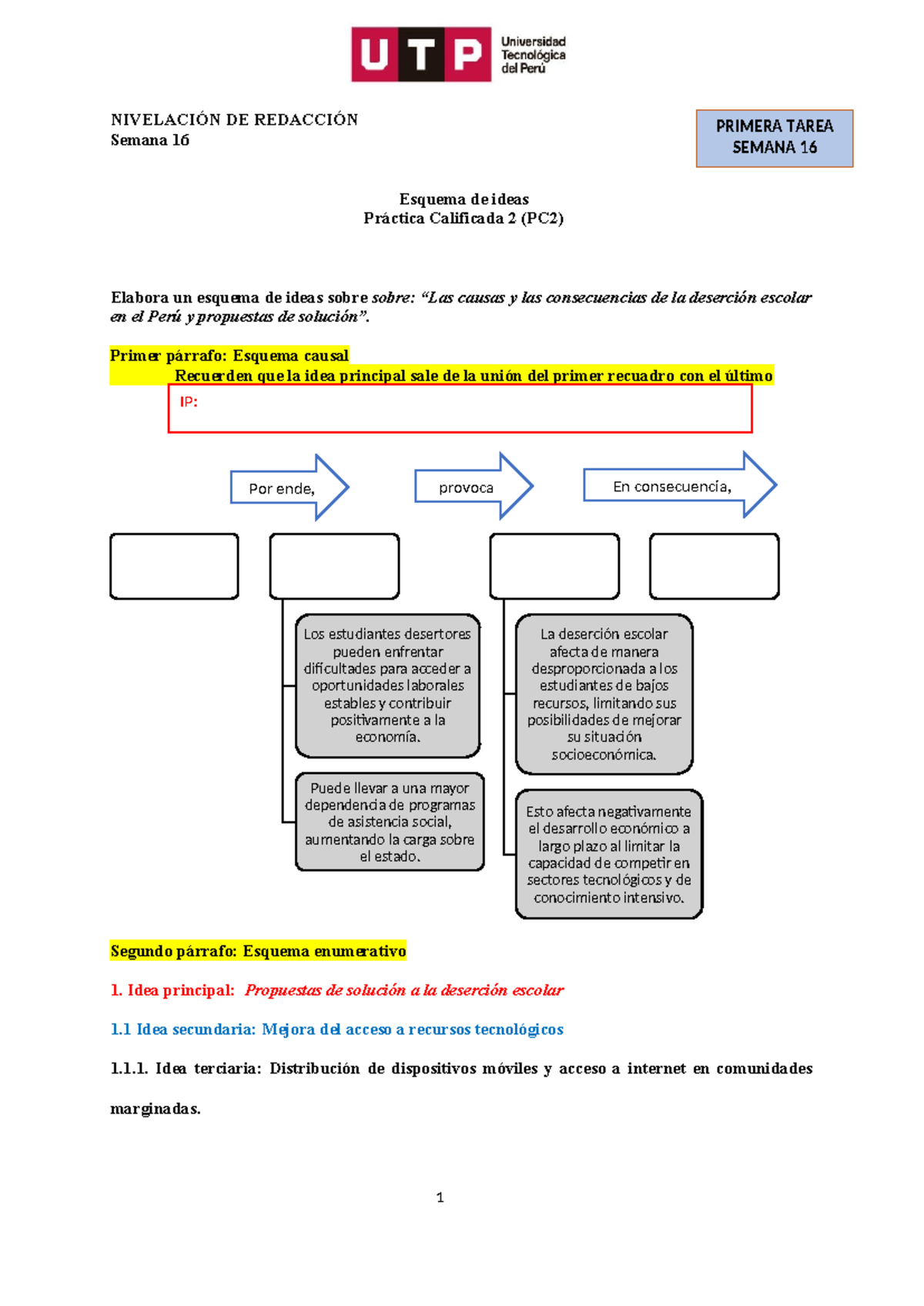 Semana 16 - Plantlla de esquema numérico y causal - PC2 - NIVELACIÓN DE REDACCIÓN Semana 16 ...