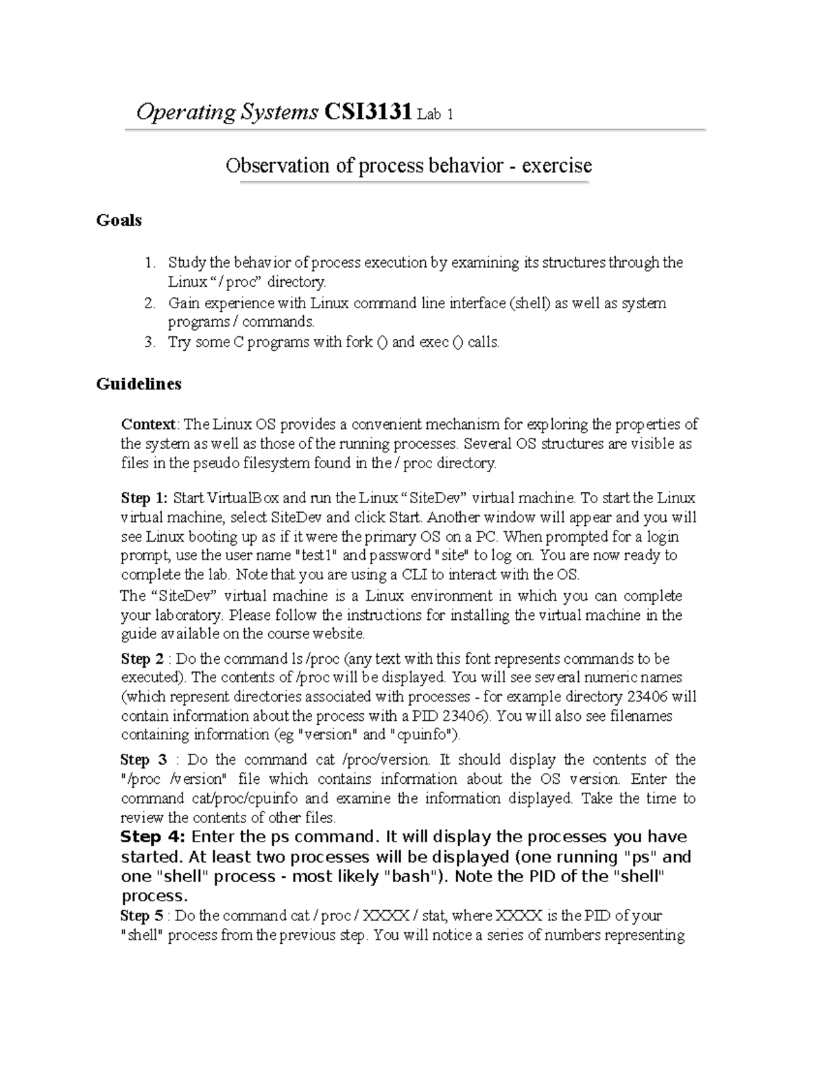 CSI3131 Lab1 - Gain experience with Linux command line interface (shell) as well as system ...
