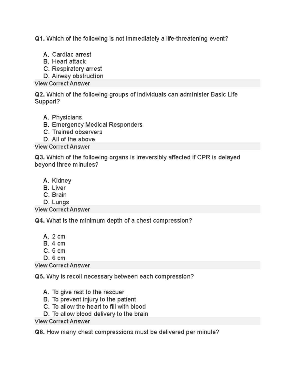 Sample CPR Test - Loving the make up of the test question. - Q1. Which ...