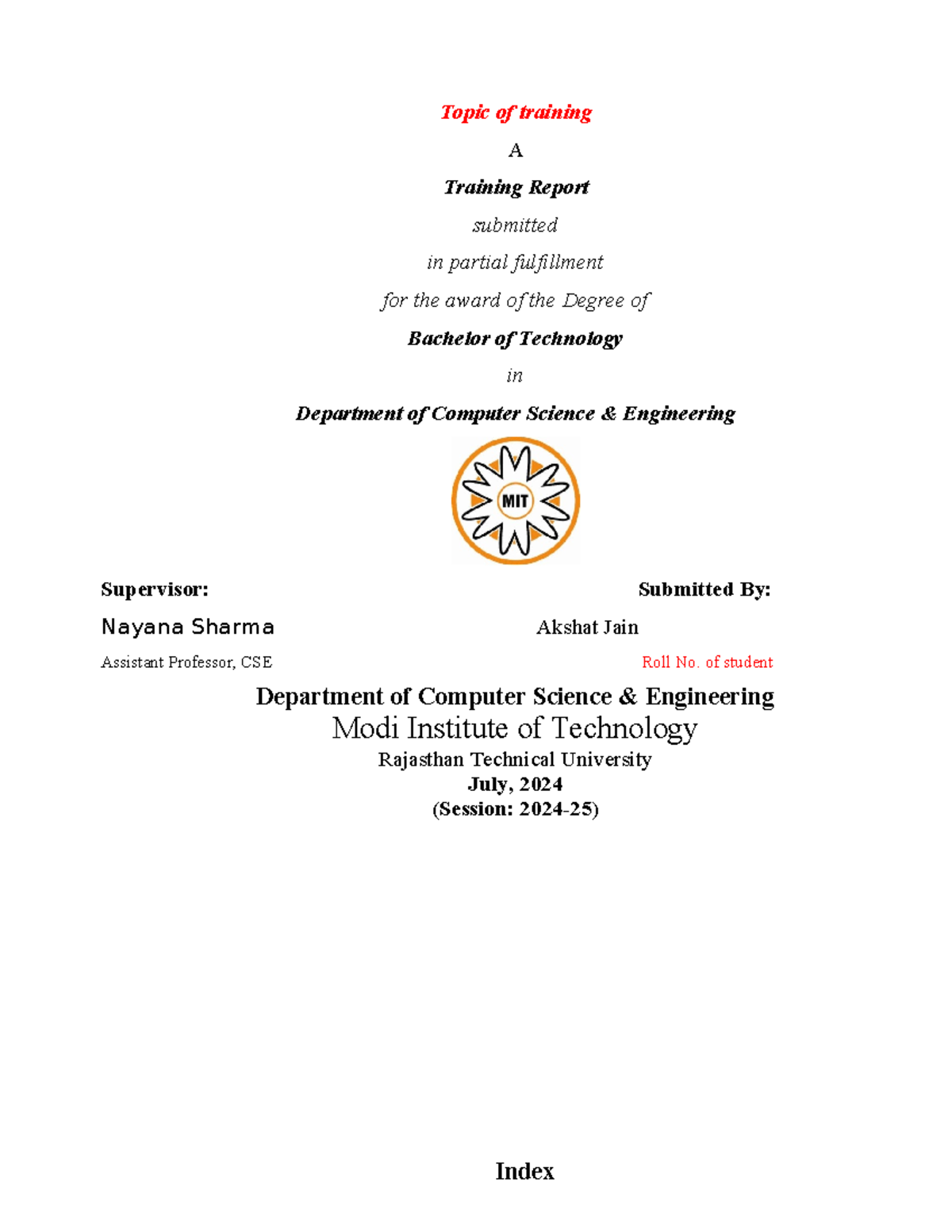 Bscit 405 slm - Nanaannanan - Topic of training A Training Report ...