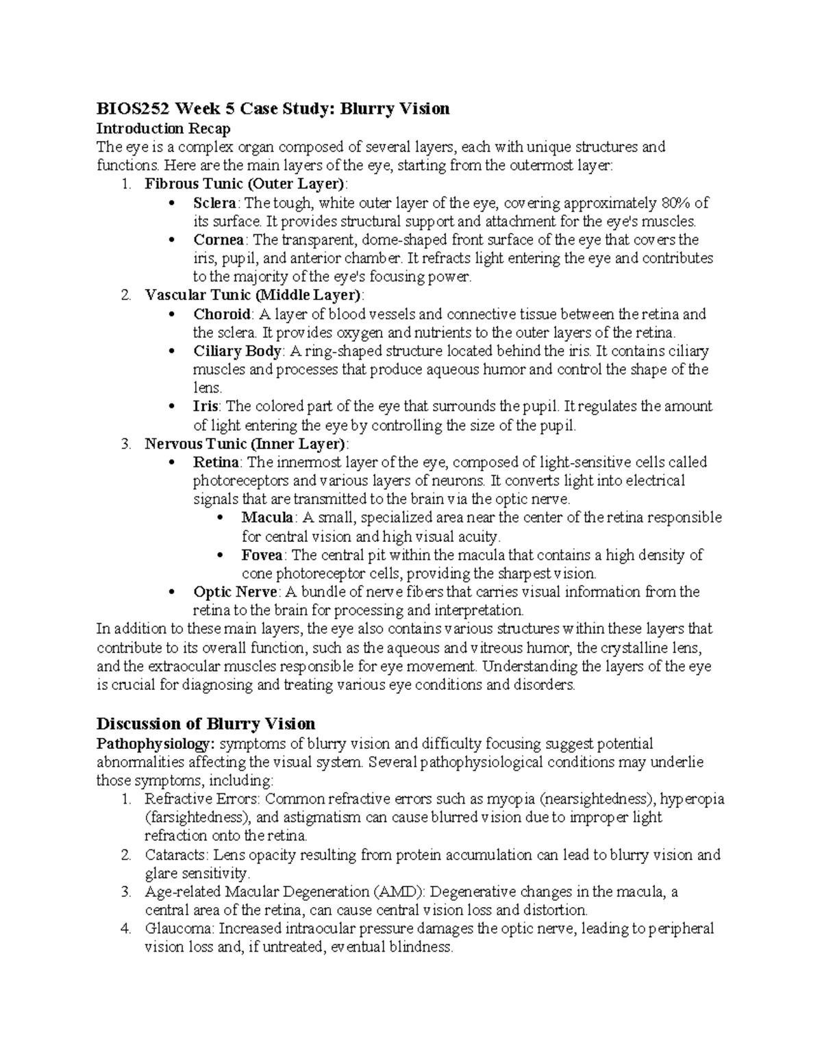 BIOS252 WK5 Case Study 2 - BIOS252 Week 5 Case Study: Blurry Vision Introduction Recap The eye ...