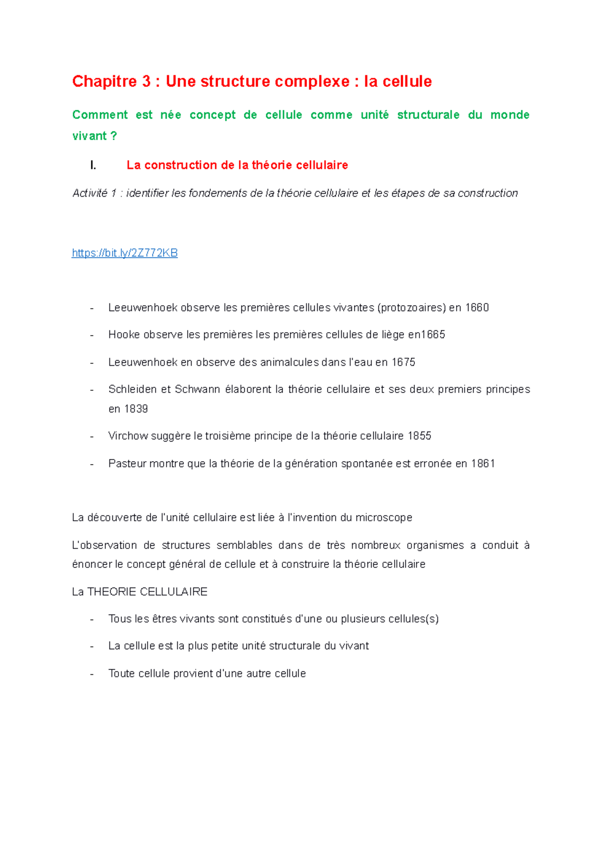 Chapitre sur les cellules - Chapitre 3 : Une structure complexe : la ...