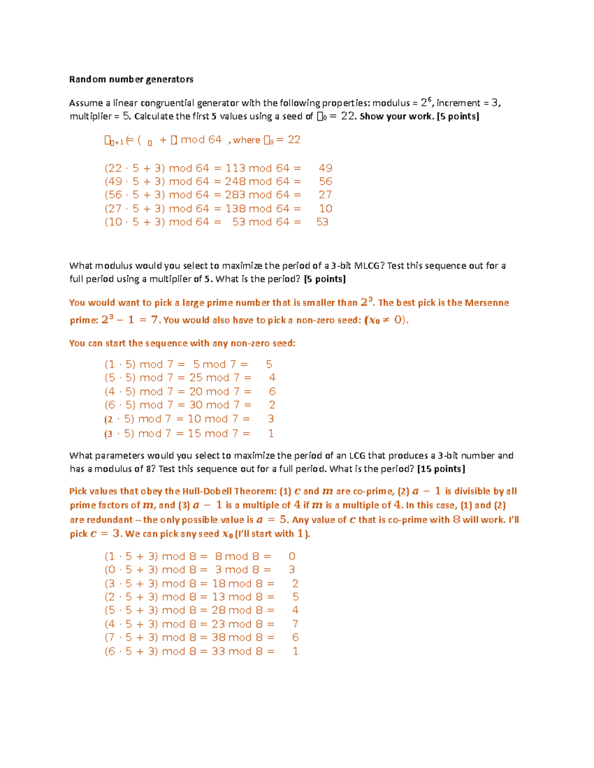 Exam-02 - Exam 2 notes - Random number generators Assume a linear ...