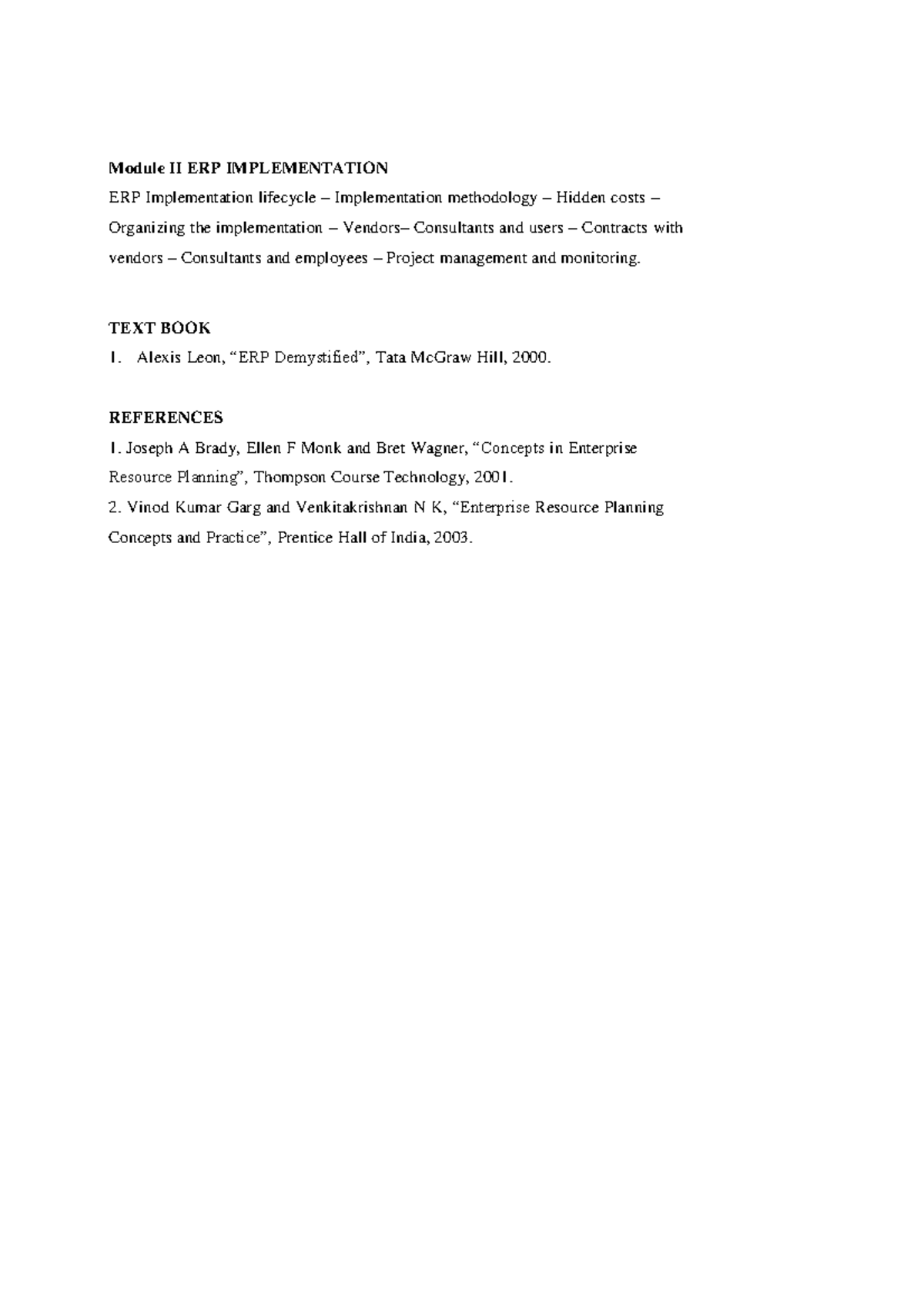 ERP Module 2 - Erp - Module II ERP IMPLEMENTATION ERP Implementation ...