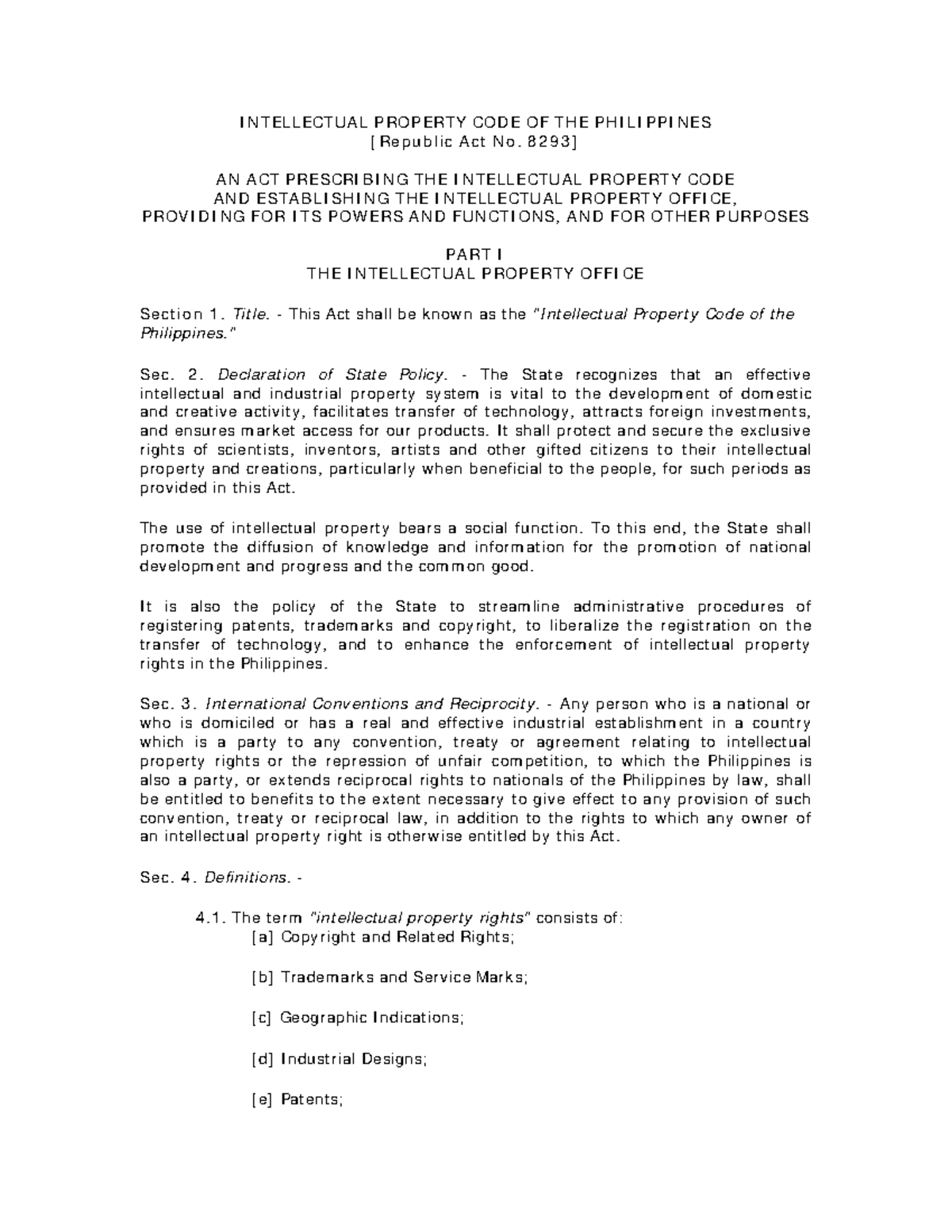 RA-8293 - Intellectual property rights - I N TELLECT U A L PROPERTY COD ...