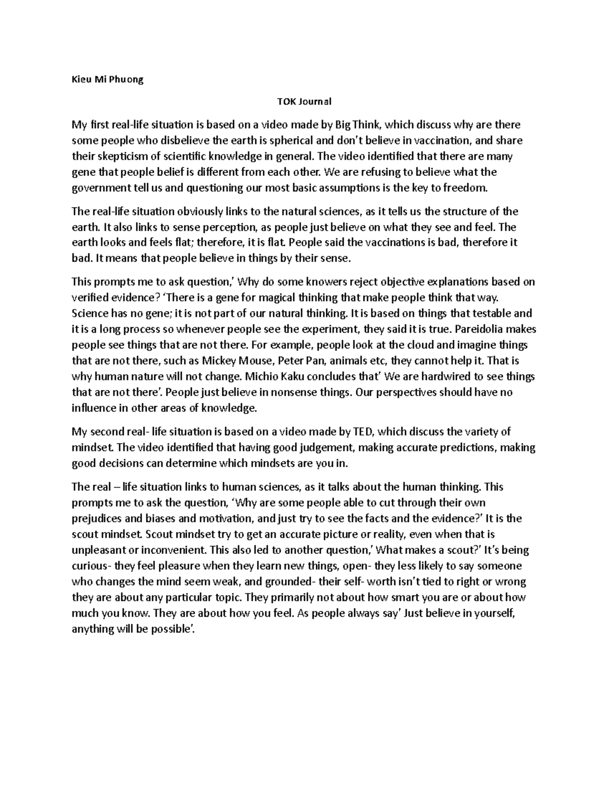TOK Journal - tok - Kieu Mi Phuong TOK Journal My first real-life ...