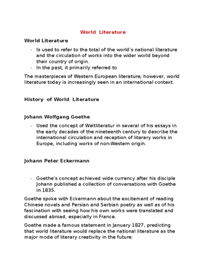 History of World Literature - World Literature World Literature Is used ...
