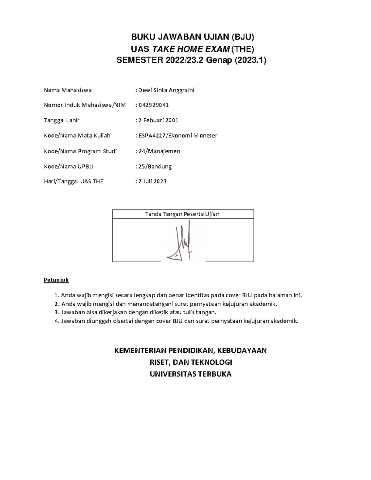 - BJU Ekonomi Moneter - BUKU JAWABAN UJIAN (BJU) UAS TAKE HOME EXAM (THE) SEMESTER 2022/23 Genap ...
