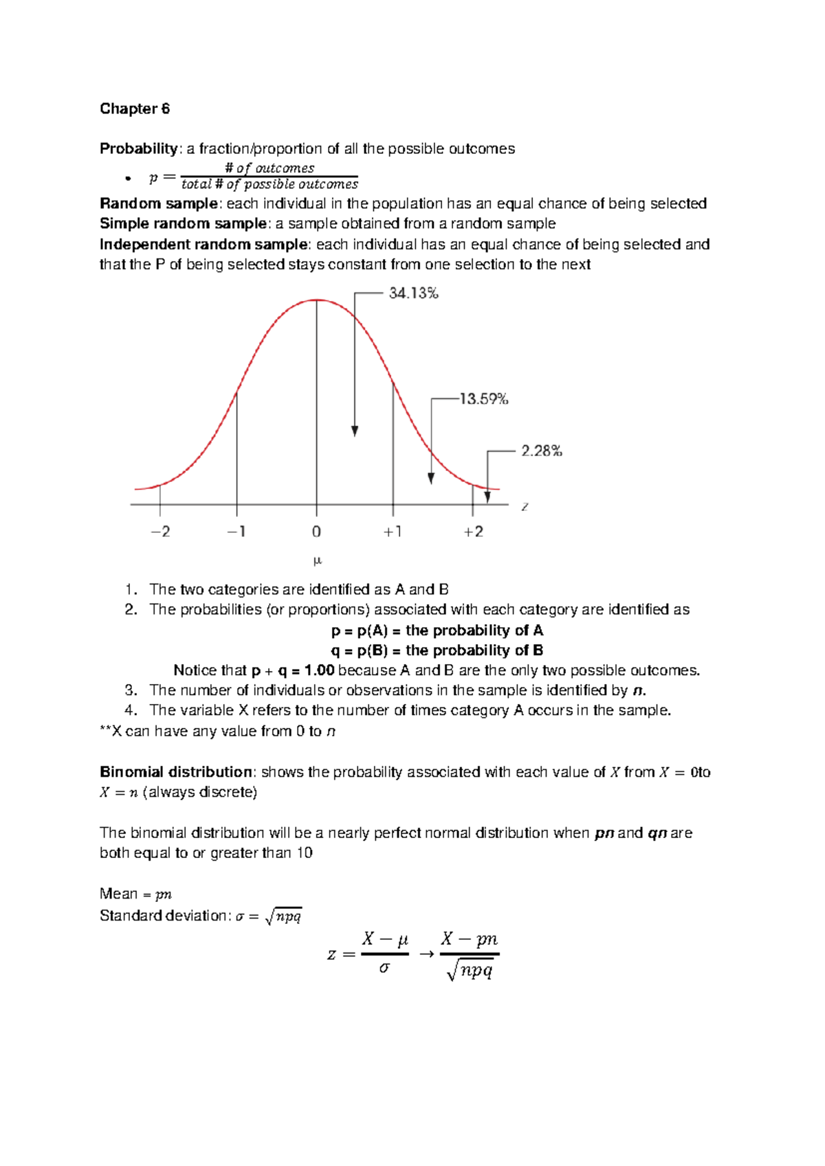 Chapter 6 - Chapter 6 Probability: a fraction/proportion of all the ...
