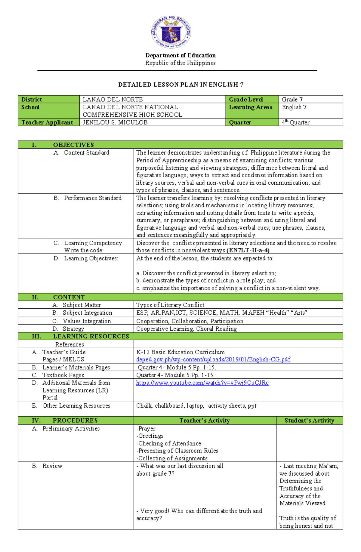 types of conflicts - Department of Education Republic of the ...