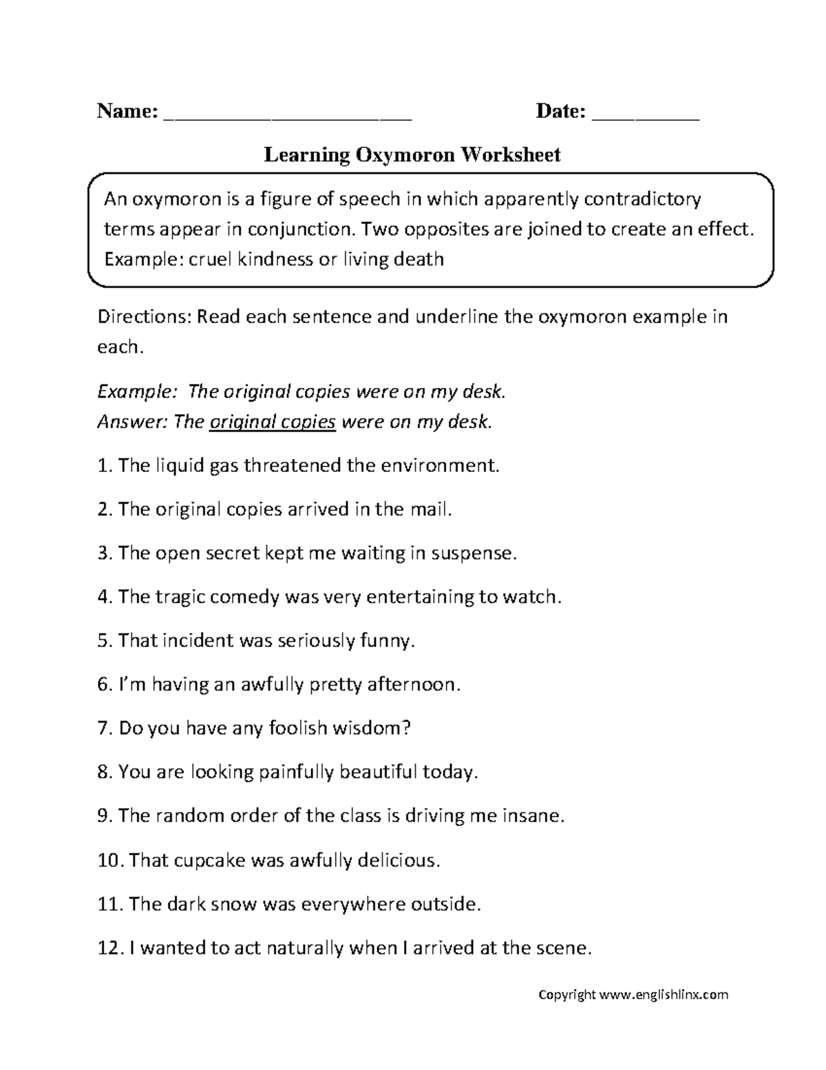 Learning-Oxymoron-Worksheet - Name: _______________________ Date ...