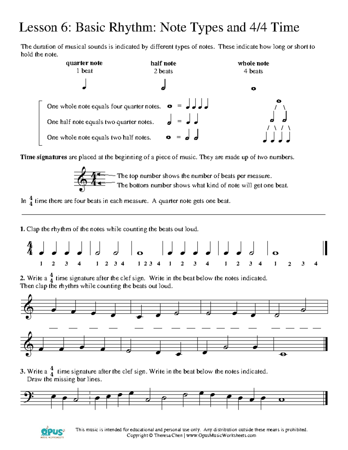 Music-Theory-Worksheet-6-Basic-R hythm - & 4 4 4 4 œ œ œ œ 1 2 3 4 ̇ ̇ ...