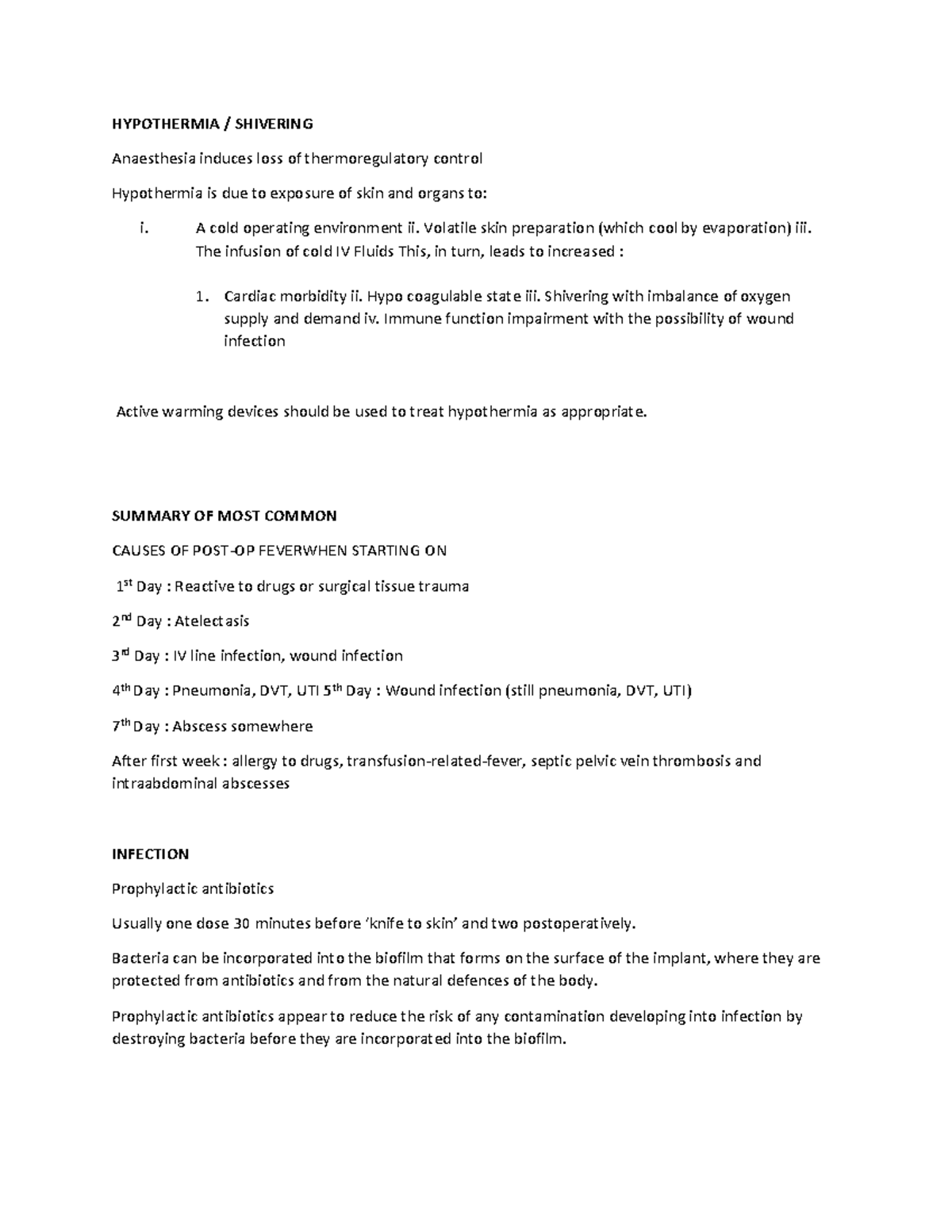 Post operative care 3 - These are lecture notes - HYPOTHERMIA ...