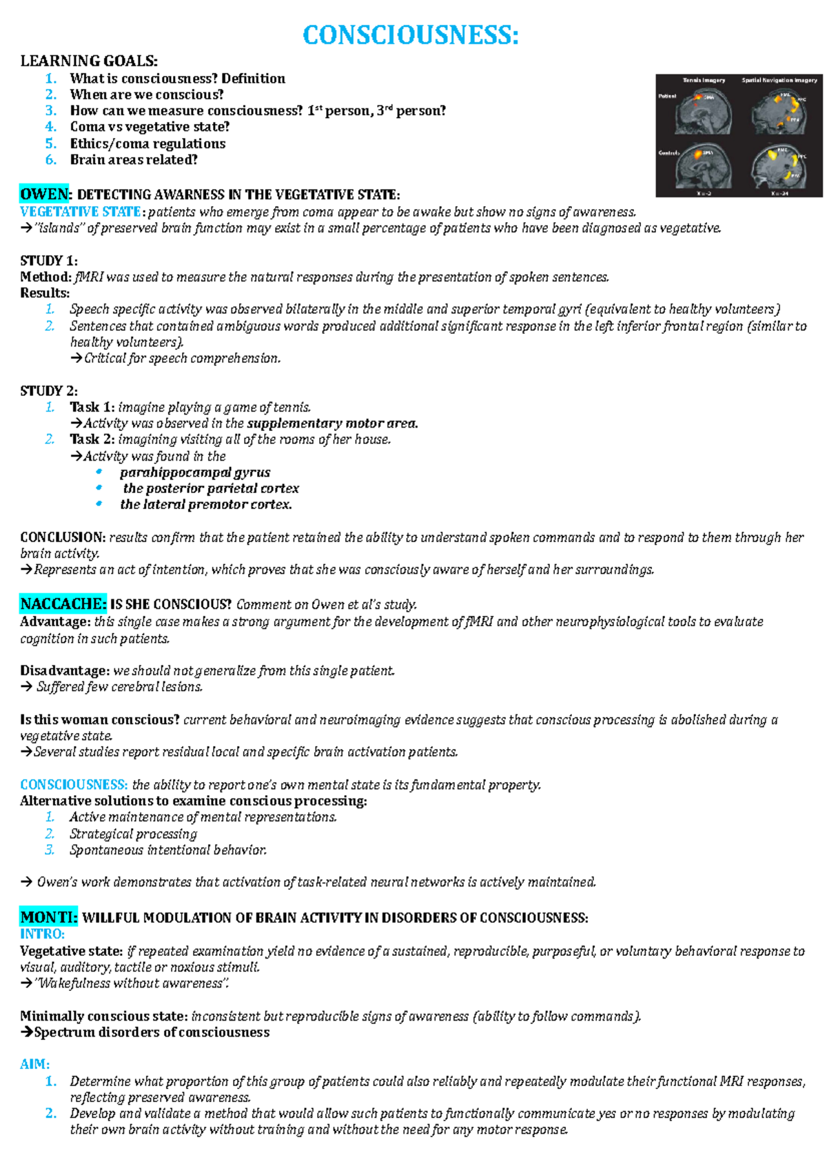 TASK 1 ALL Literature - CONSCIOUSNESS: LEARNING GOALS: What is ...