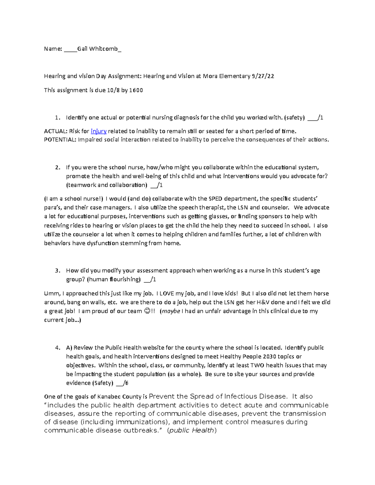 Hearing and Vision assignment - Name: ___Gail Whitcomb Hearing and ...