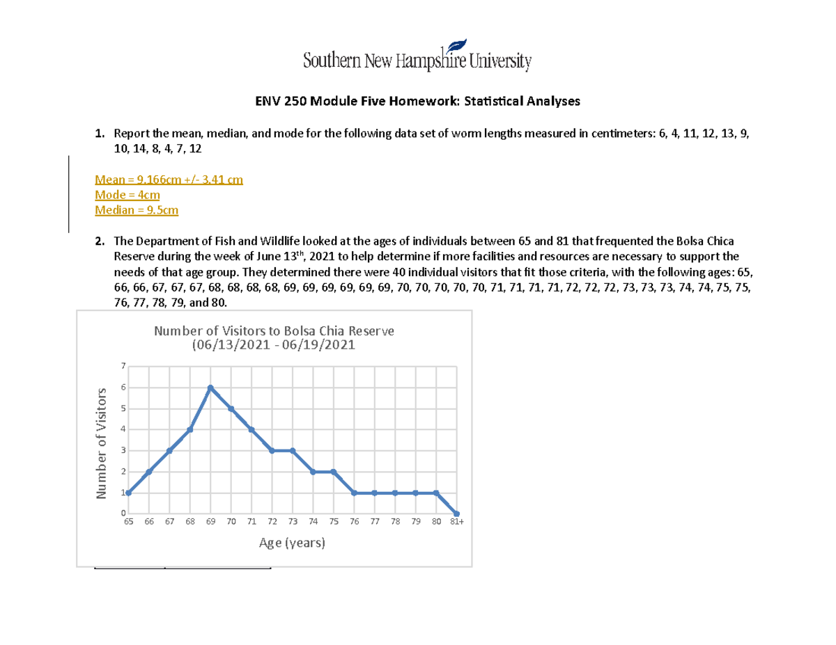 ENV 250 Module Five Homework - Report the mean, median, and mode for ...
