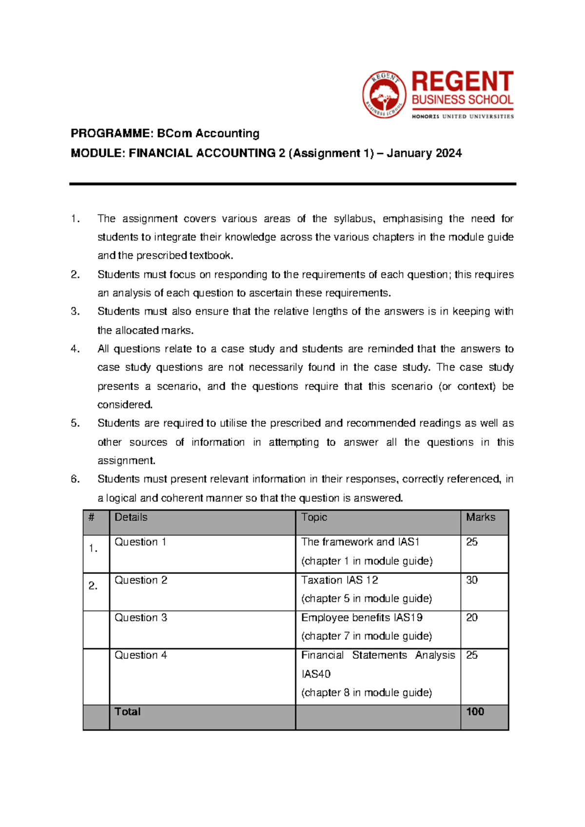 Bcomact Financial Accounting 2 Jan24 S1 Assignment 1 - Guidelines - PROGRAMME: BCom Accounting ...