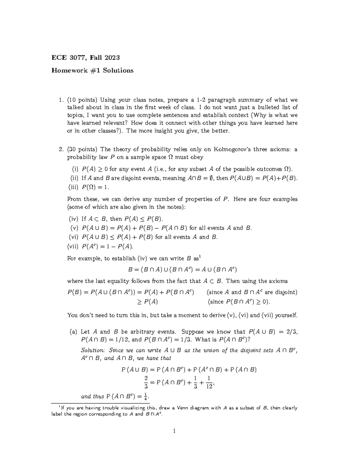 Hw01 3077 fa23 solutions - ECE 3077, Fall 2023 Homework #1 Solutions ...