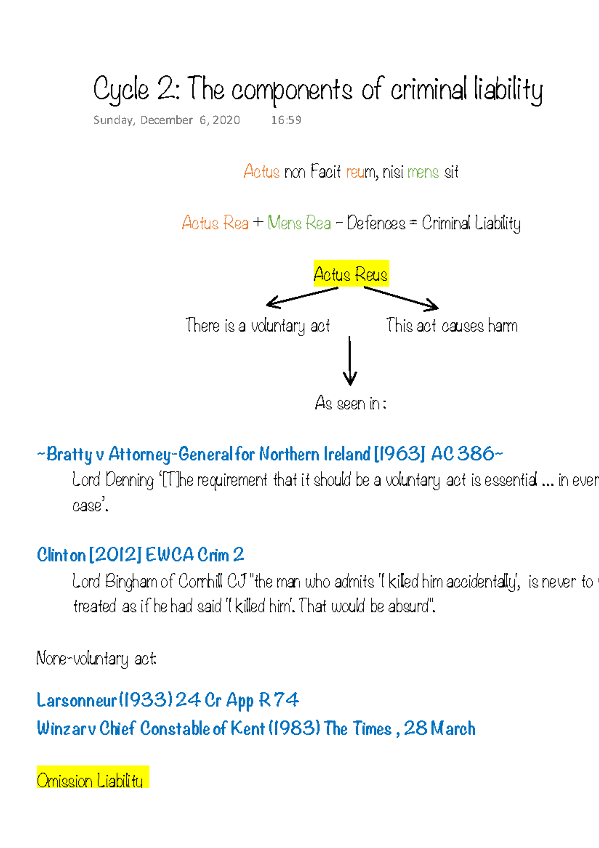 Cycle 2: The components of criminal liability - Studocu