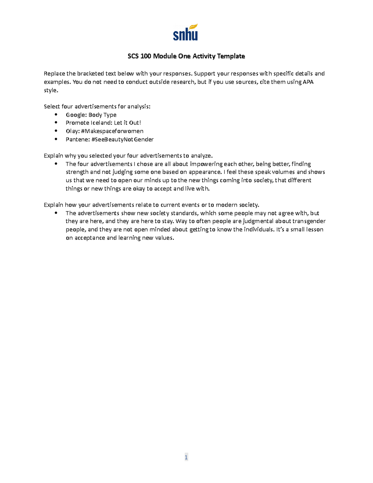 Social Science - aissgnment 1 - SCS 100 Module One Activity Template ...