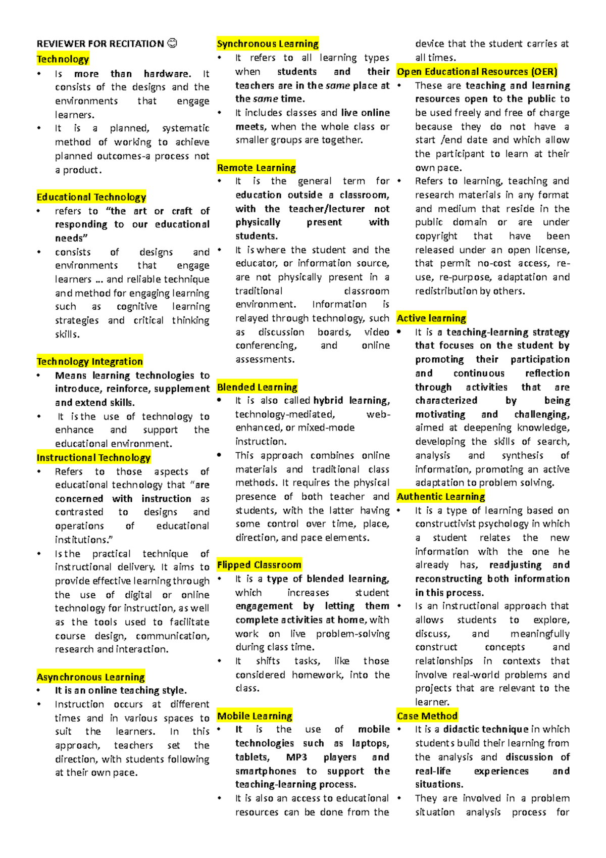 Reviewer FOR Recitation 12 - REVIEWER FOR RECITATION 🐀 Technology Is ...